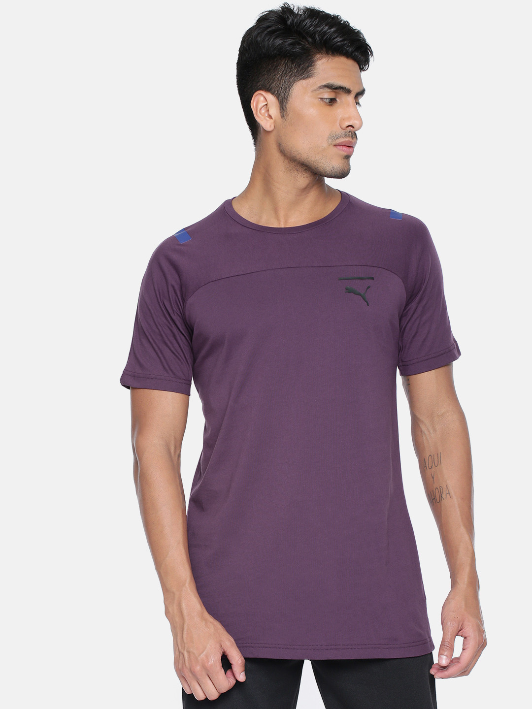 Buy Puma Men Purple Solid Pace Round Neck Pure Cotton T Shirt - Tshirts ...