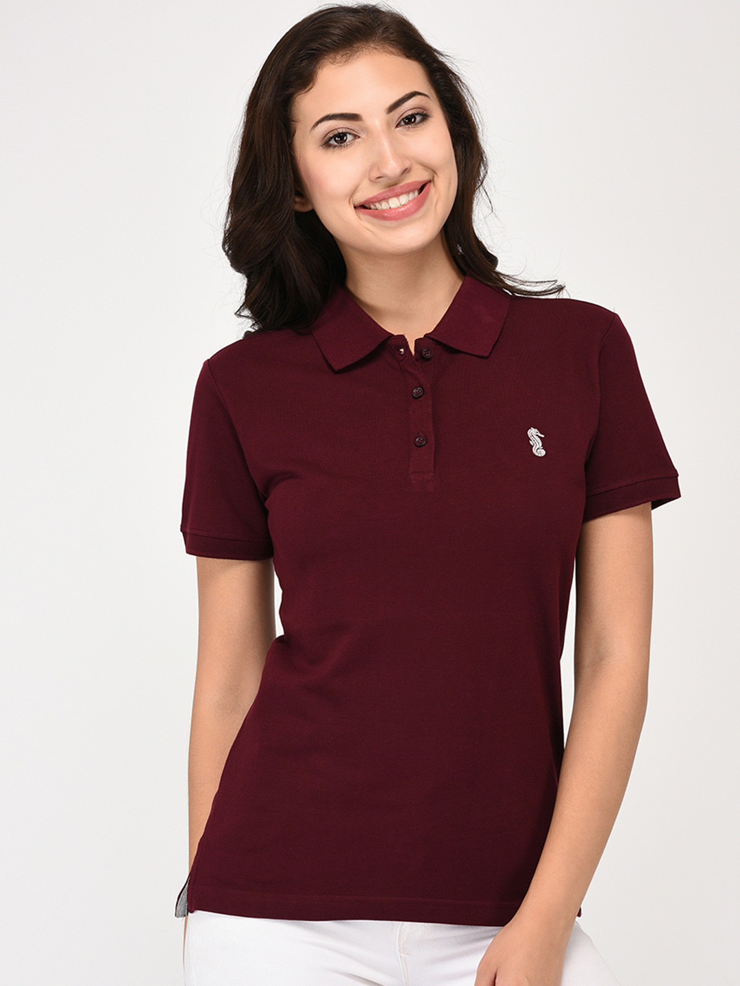 Buy UNITED CLASSIC Women Maroon Solid Polo Collar T Shirt - Tshirts for ...