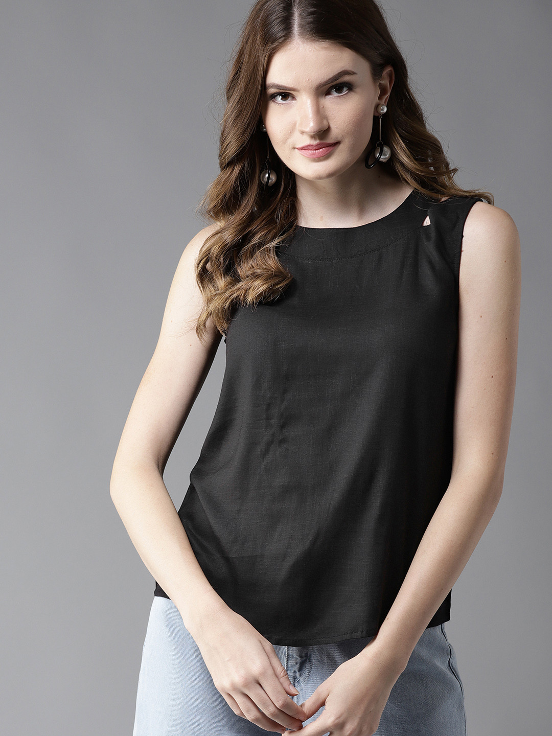 Buy HERE&NOW Women Black Solid A Line Top - Tops for Women 7223615 | Myntra