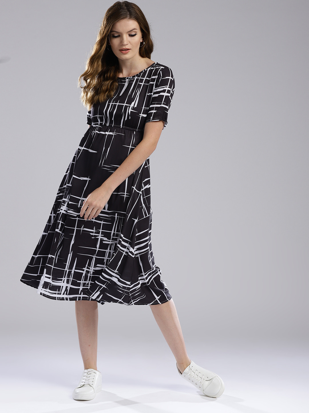 Buy Hubberholme Women Black Printed Empire Dress - Dresses for Women ...