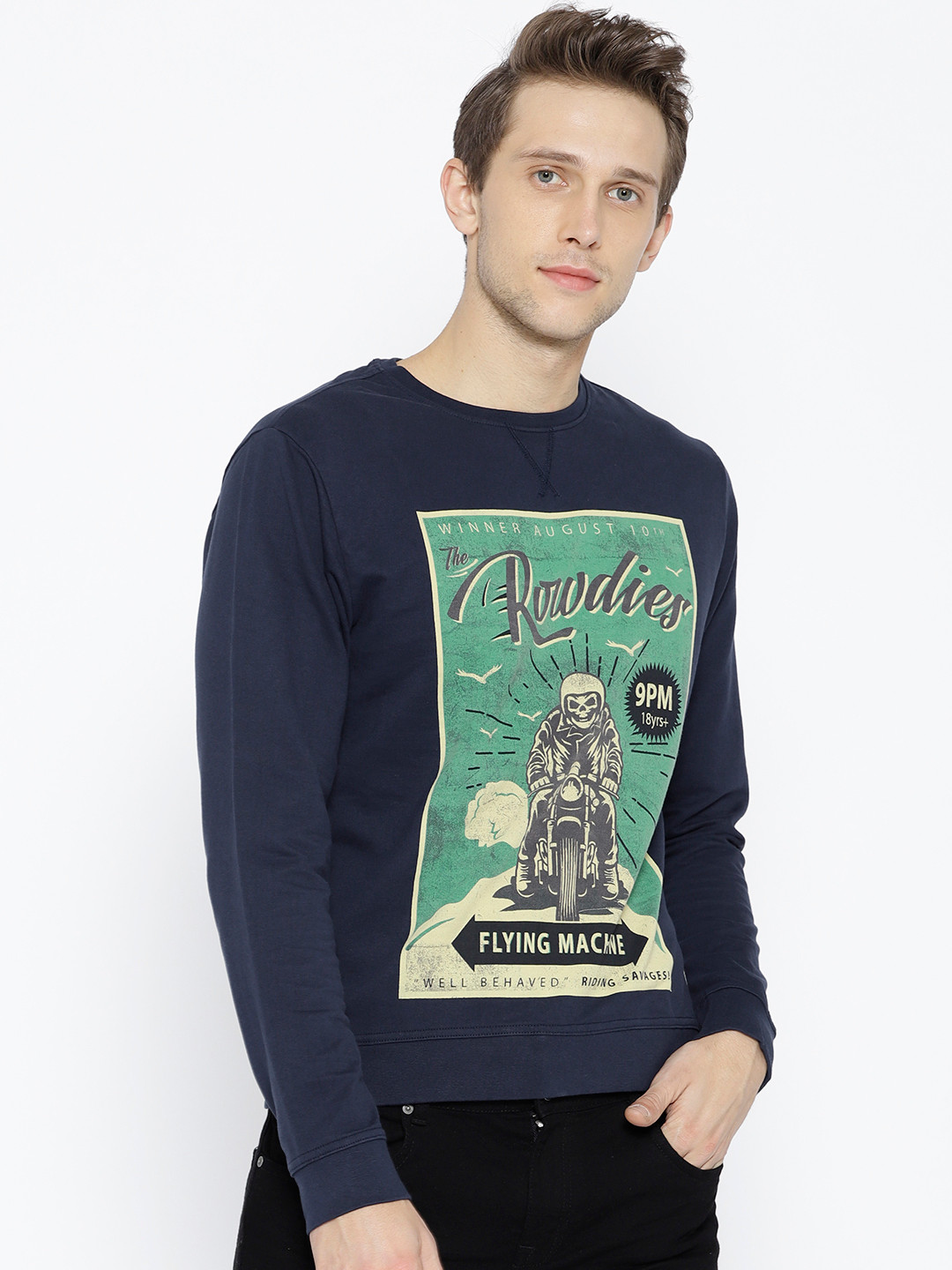 Buy Flying Machine Men Navy Blue & Green Printed Sweatshirt ...