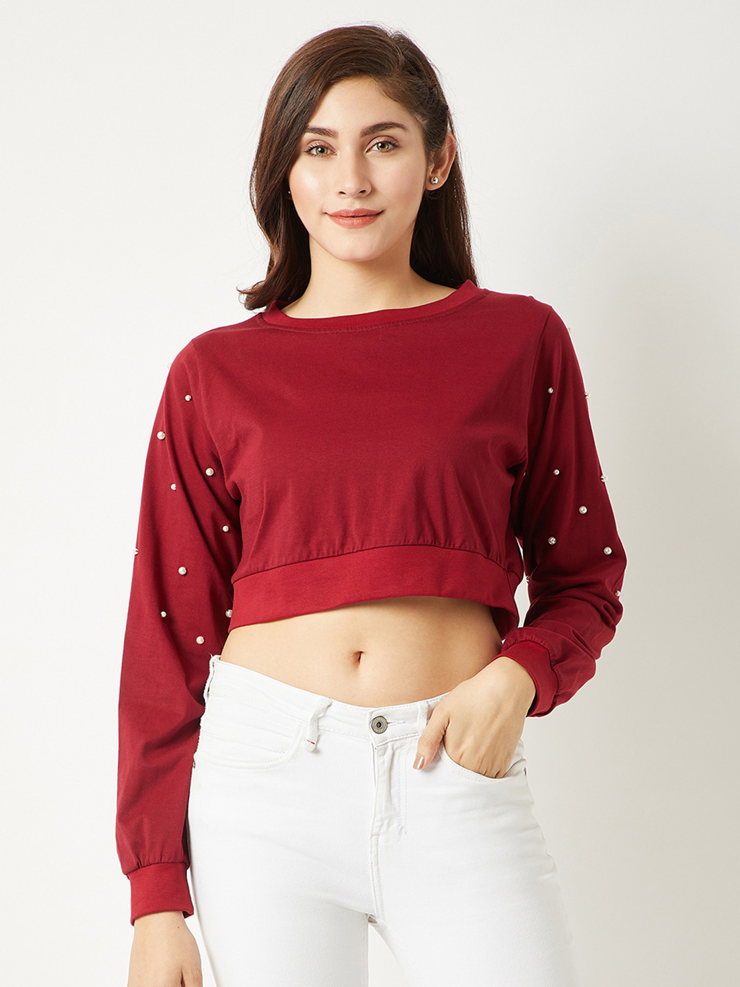 Buy Miss Chase Maroon Solid Pure Cotton Top - Tops for Women 7231608 ...