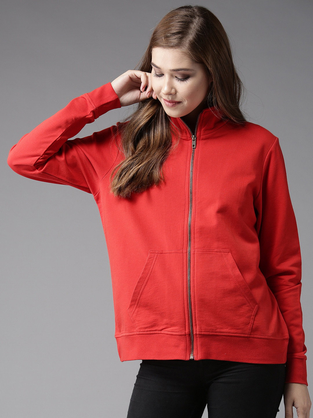 Buy HERE&NOW Women Red Solid Sweatshirt - Sweatshirts for Women 7235295 ...