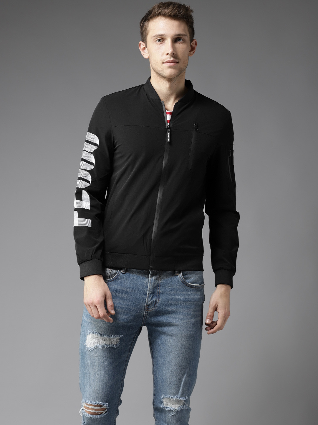 Buy Flying Machine Men Black Solid Bomber Jacket - Jackets for Men ...