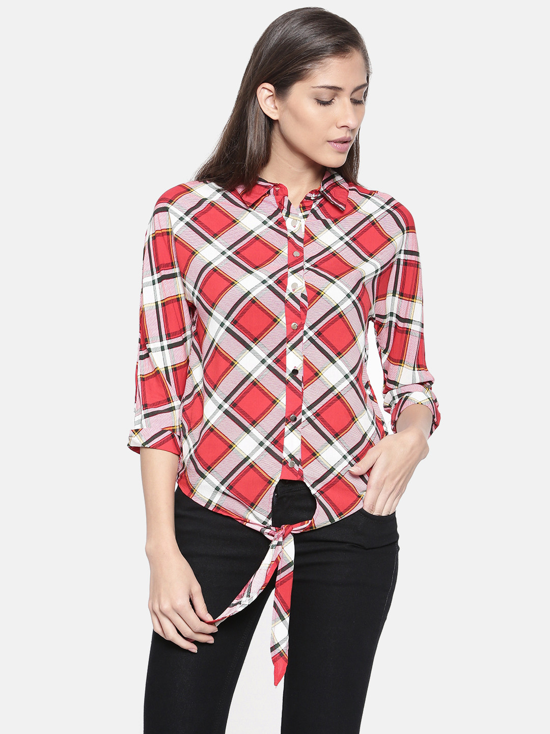 Buy Deal Jeans Women Red Checked Shirt Style Top - Tops for Women ...