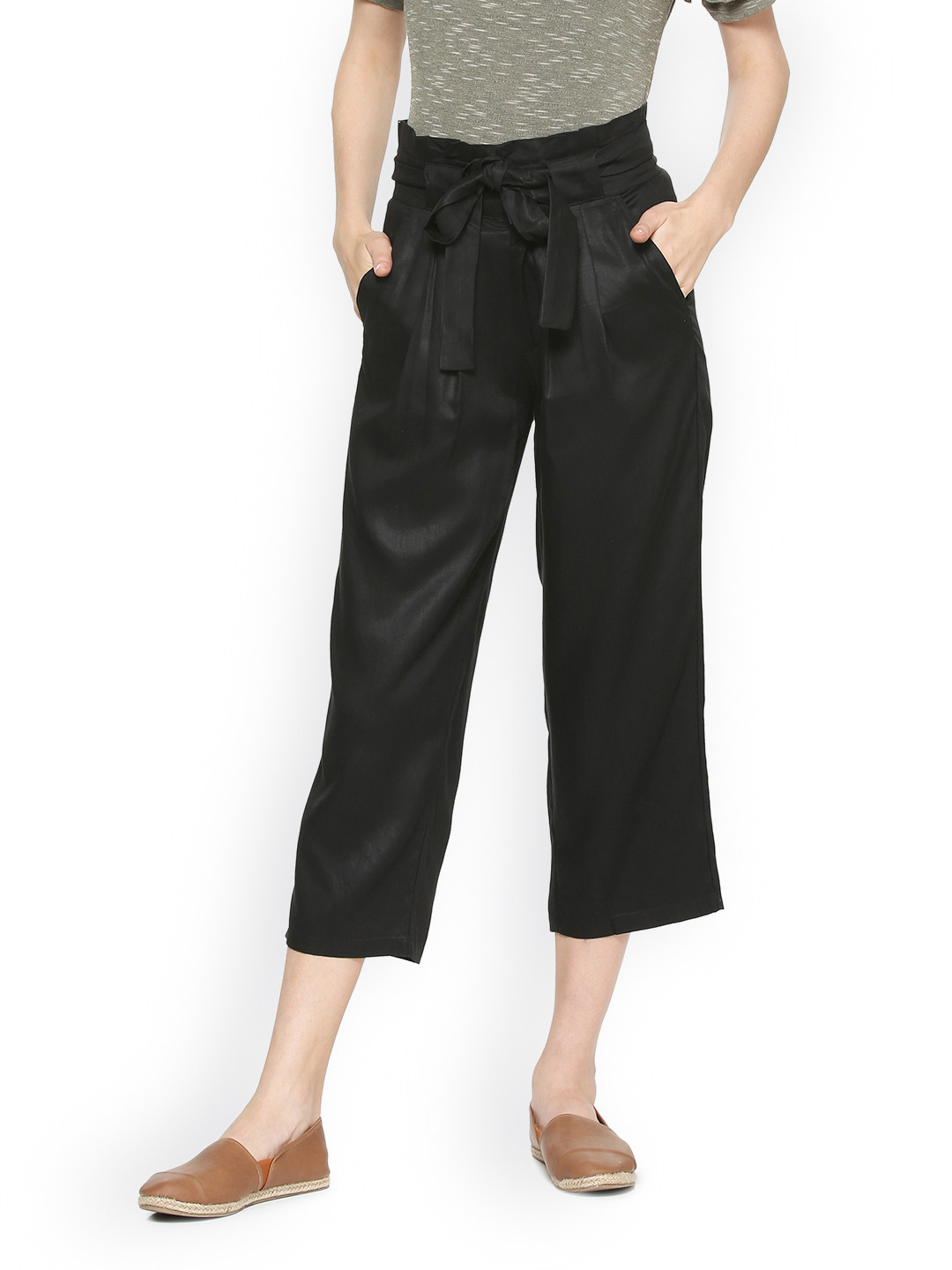 Buy People Women Black Regular Fit Solid Culottes - Trousers for Women ...