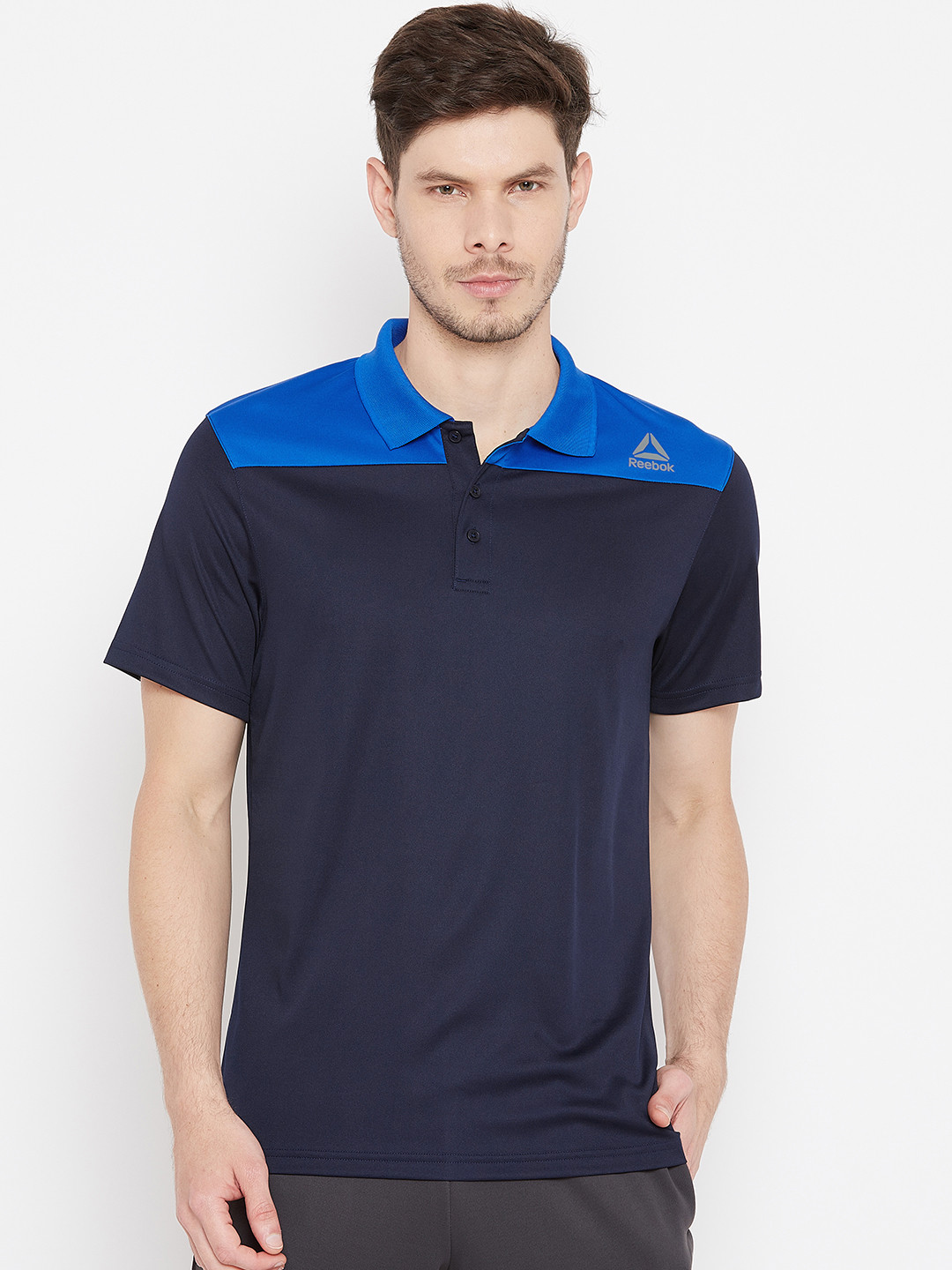 Buy Reebok Men Navy Colourblocked Yoke Polo Training T Shirt - Tshirts ...