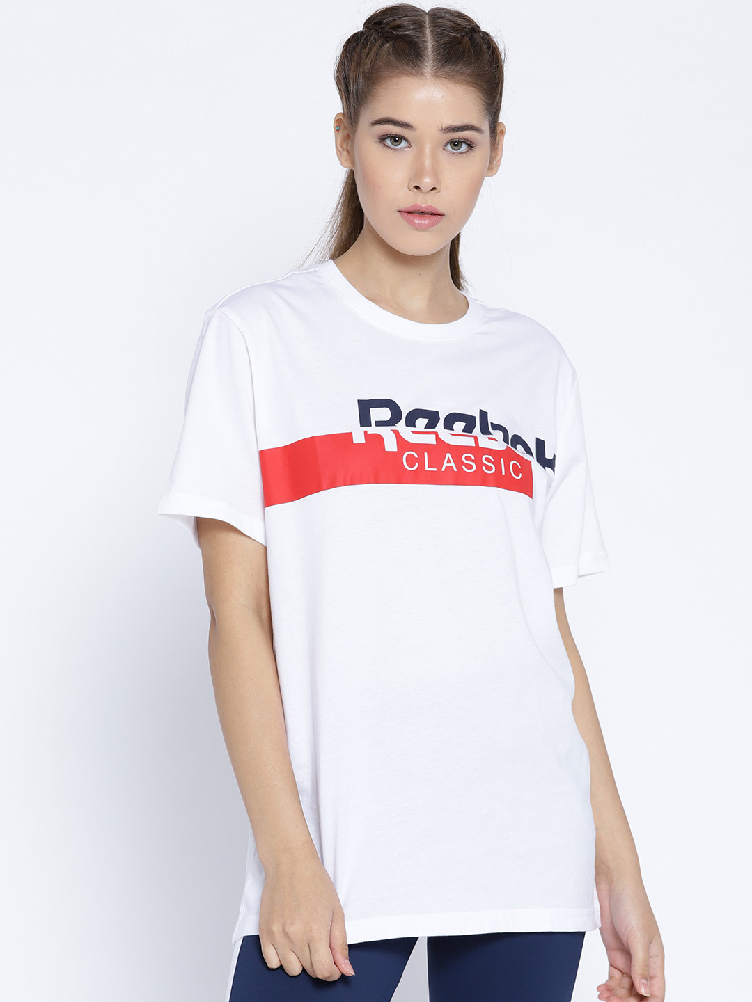 Buy Reebok Classic Women White Printed F CL Pure Cotton T Shirt ...