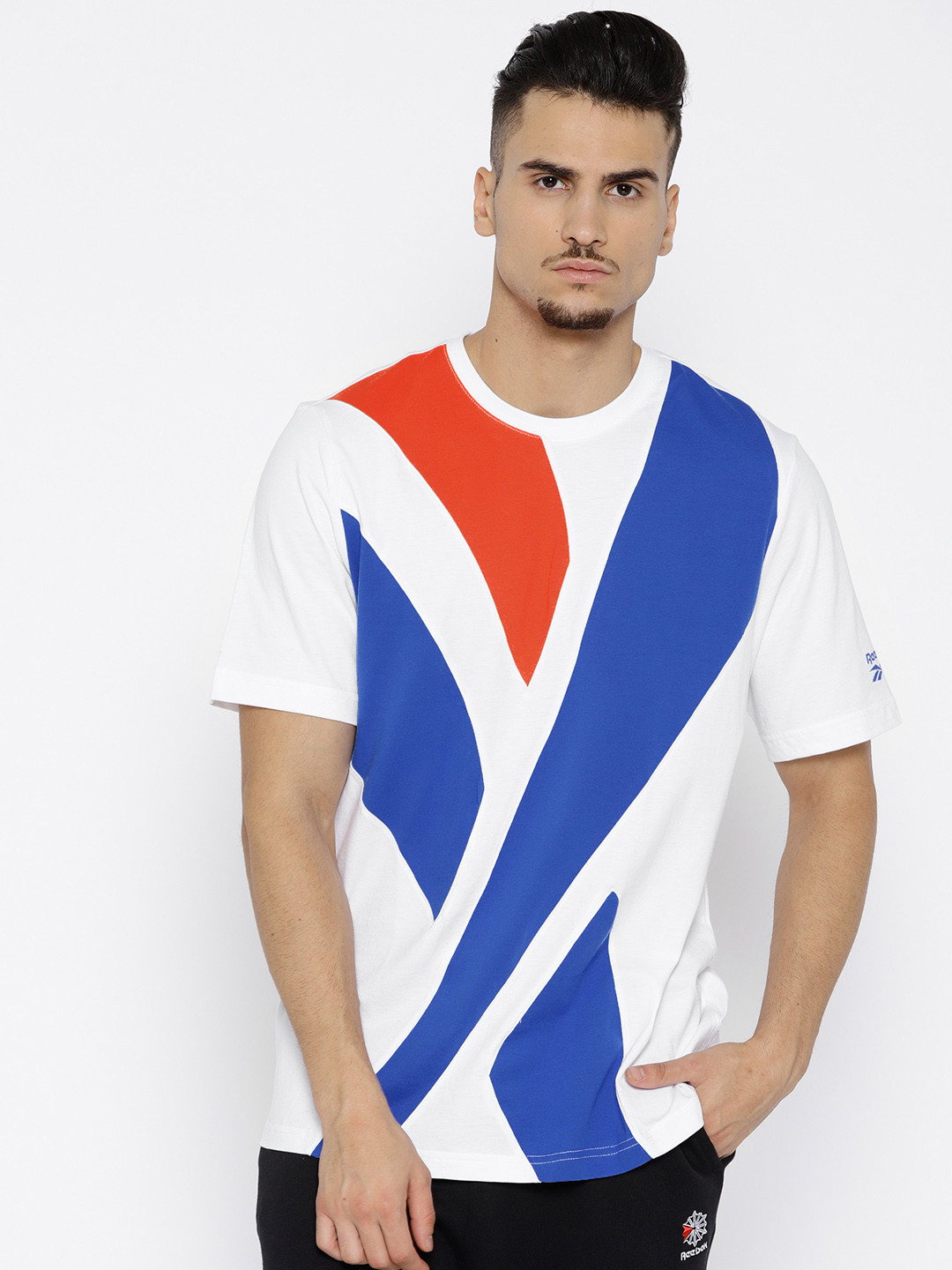 Buy Reebok Classic Unisex White Printed Round Neck Pure Cotton T Shirt ...