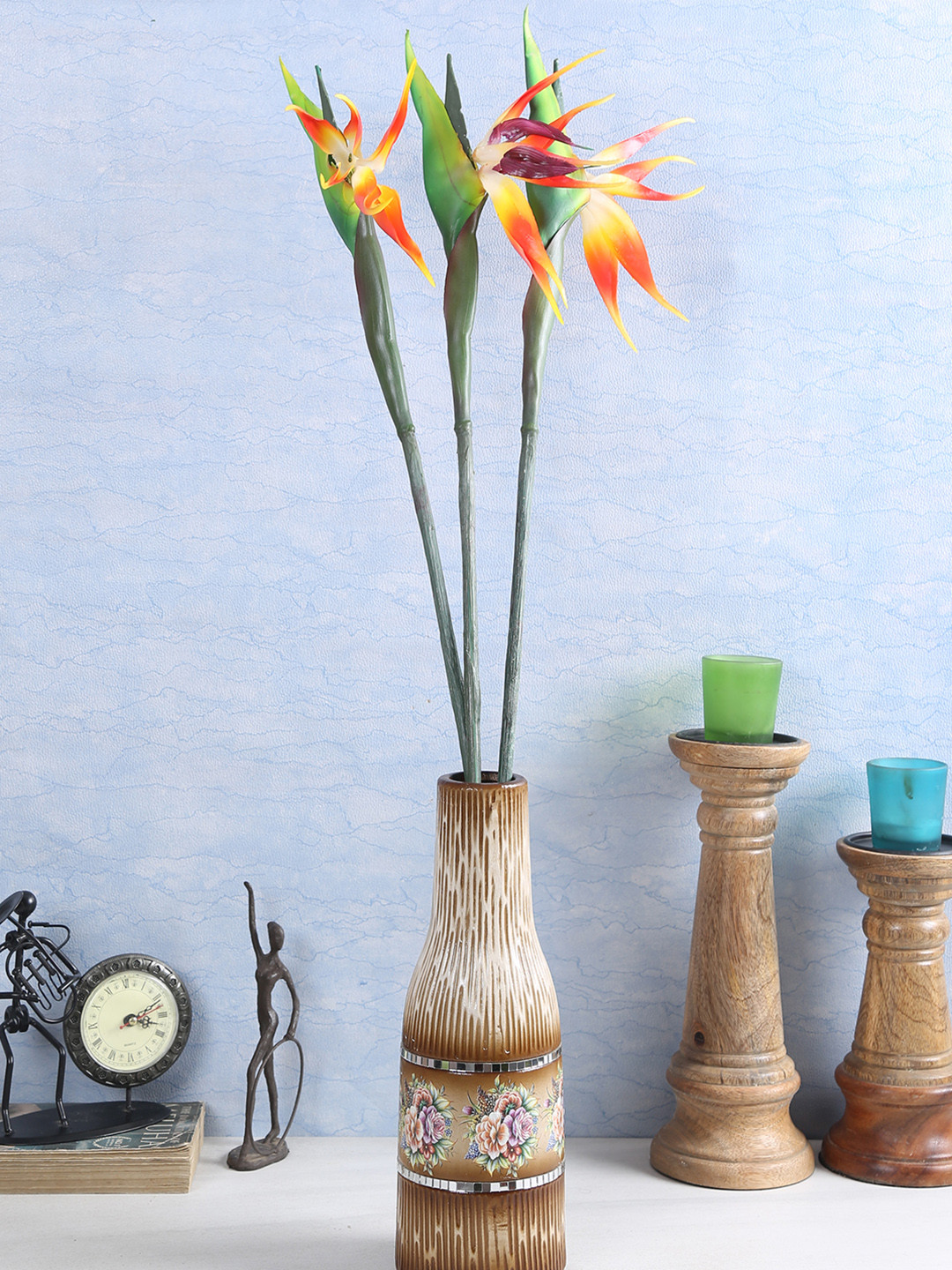 Buy Fourwalls Set Of 3 Artificial Orange Bob Flower Stems - Artificial ...