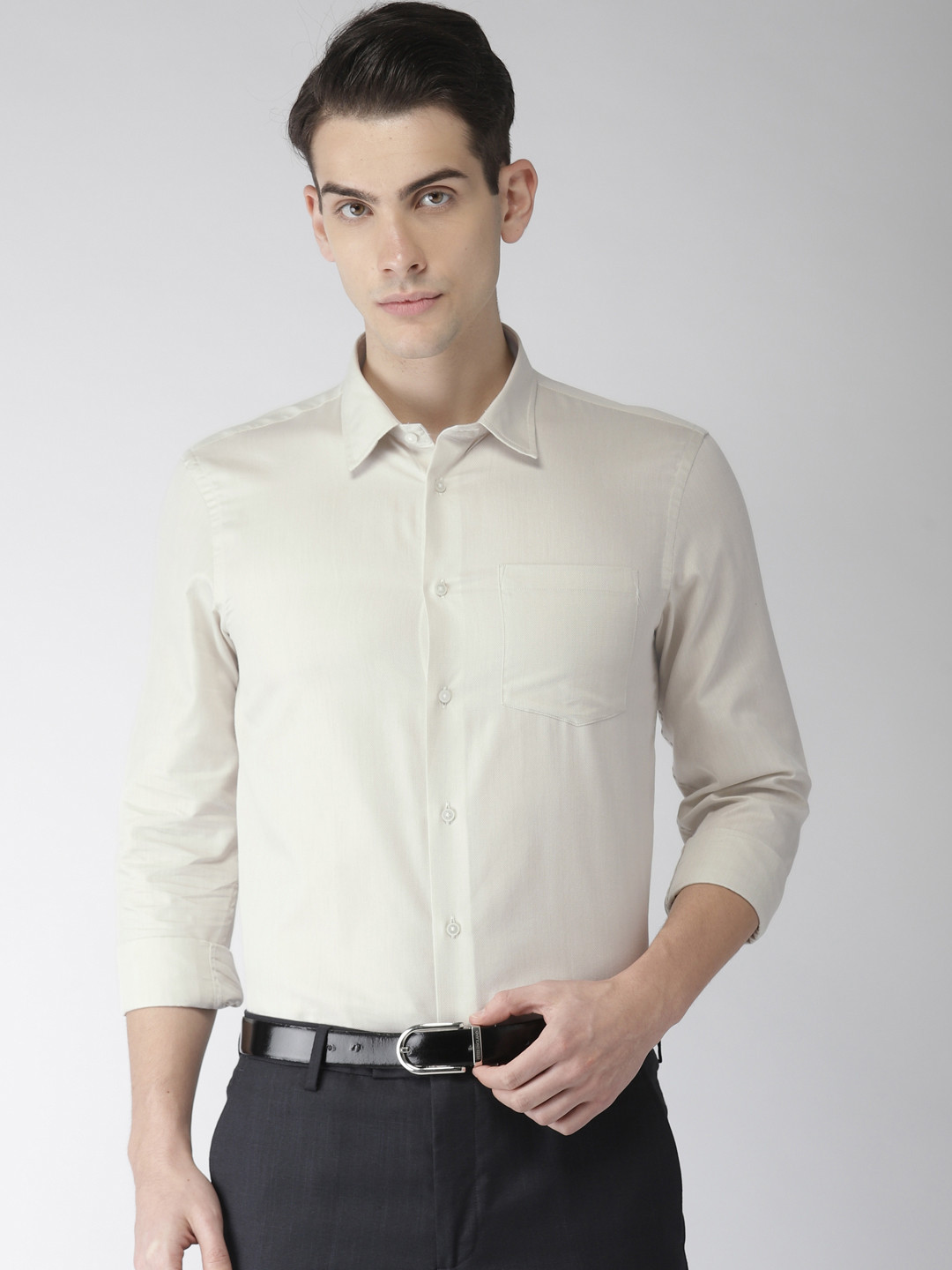 Buy Arrow Men Beige Slim Fit Solid Formal Shirt - Shirts for Men ...