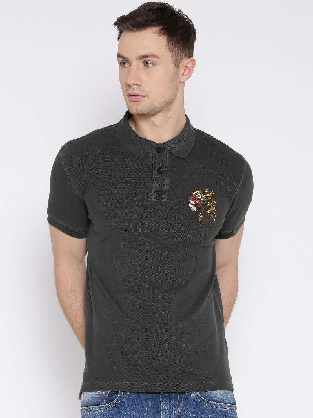 Buy Ed Hardy Dark Charcoal Grey Polo Pure Cotton T Shirt - Tshirts for ...