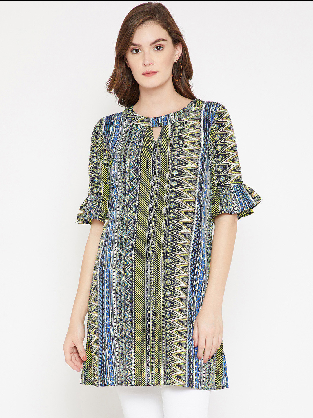 Buy RARE ROOTS Green & Blue Printed Tunic - Tunics for Women 7250903 ...