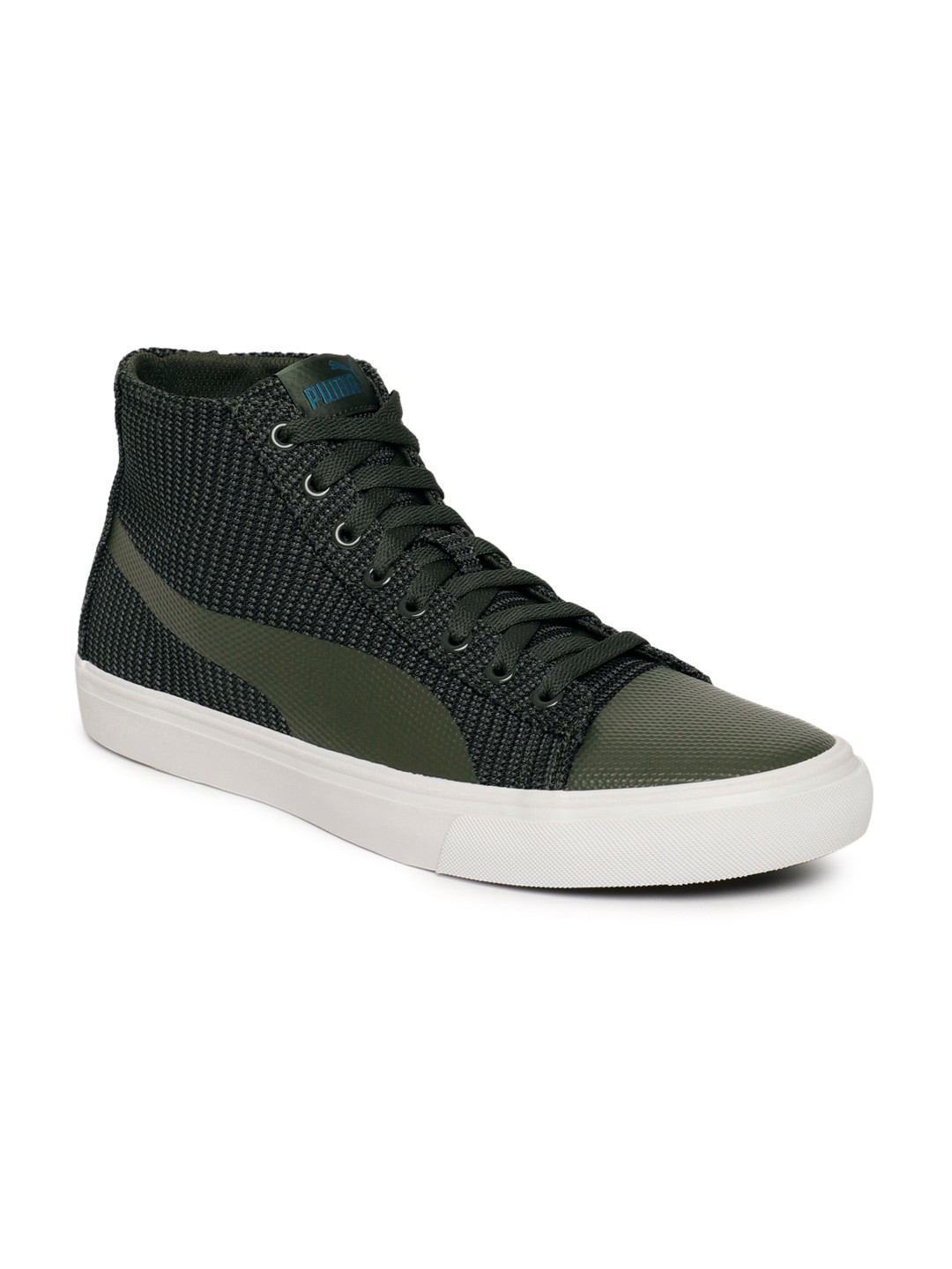 Buy Puma Men Olive Green Solid Mid Top Rap Mid Knit V2 Sneakers ...