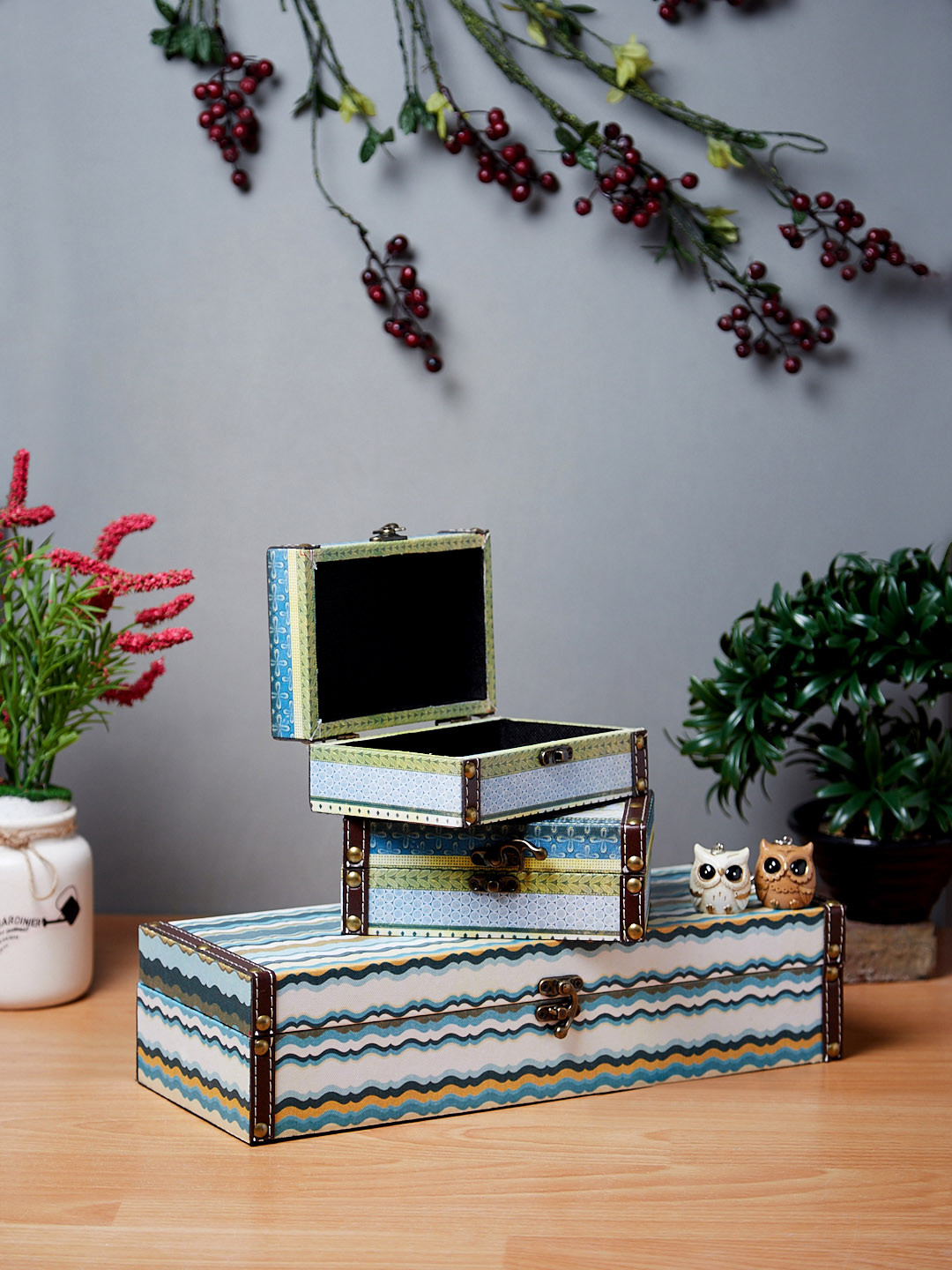 Buy OddCroft Set Of 3 Printed Teal Ocean Boxes - Organisers for Unisex ...