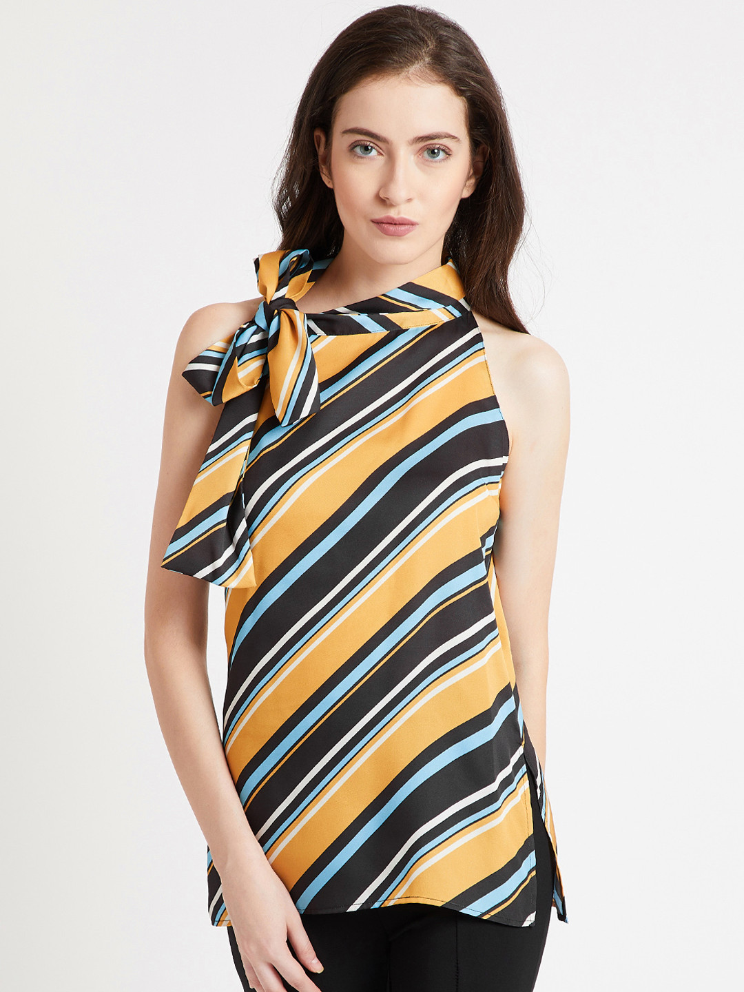 Buy COVER STORY Women Yellow Striped A Line Top - Tops for Women ...