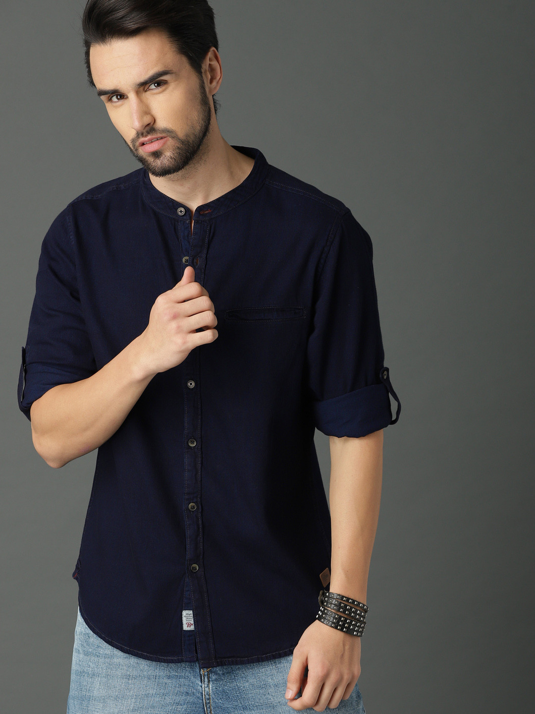 Buy Roadster Men Navy Blue Regular Fit Solid Casual Shirt - Shirts for ...
