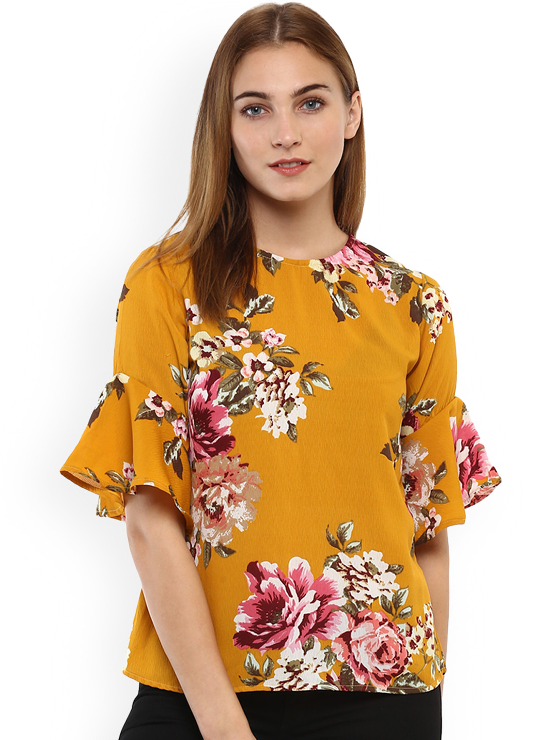 Buy Mayra Women Yellow Printed A Line Top - Tops for Women 7256826 | Myntra