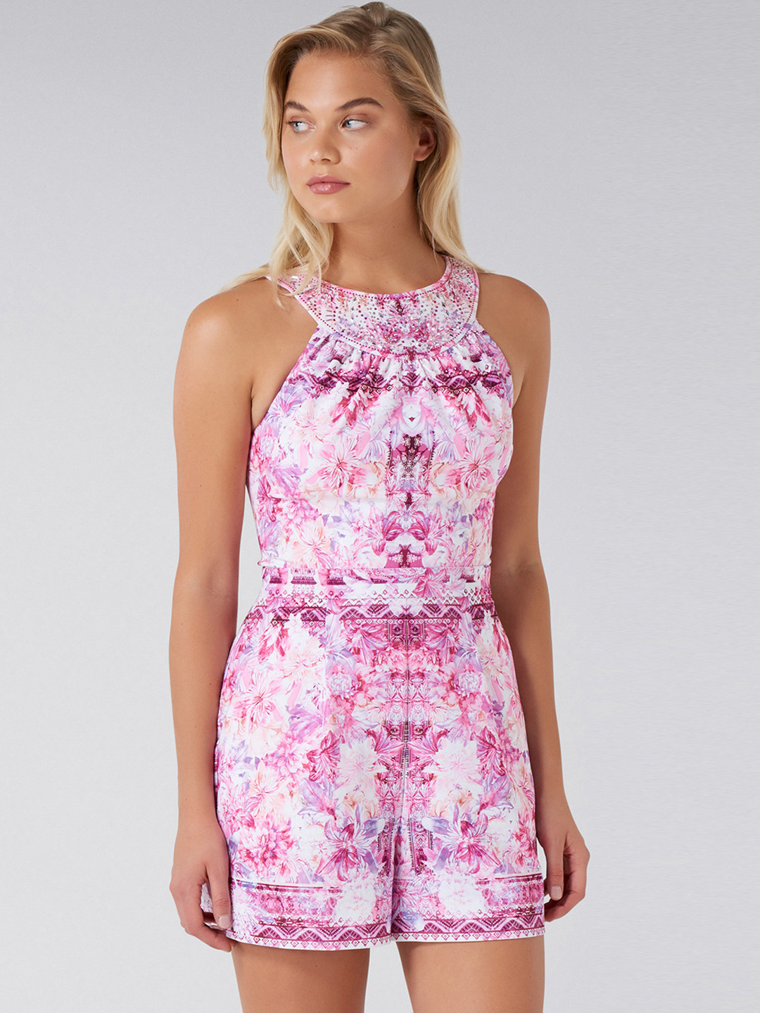 Buy Forever New Pink & White Printed Playsuit - Jumpsuit for Women ...