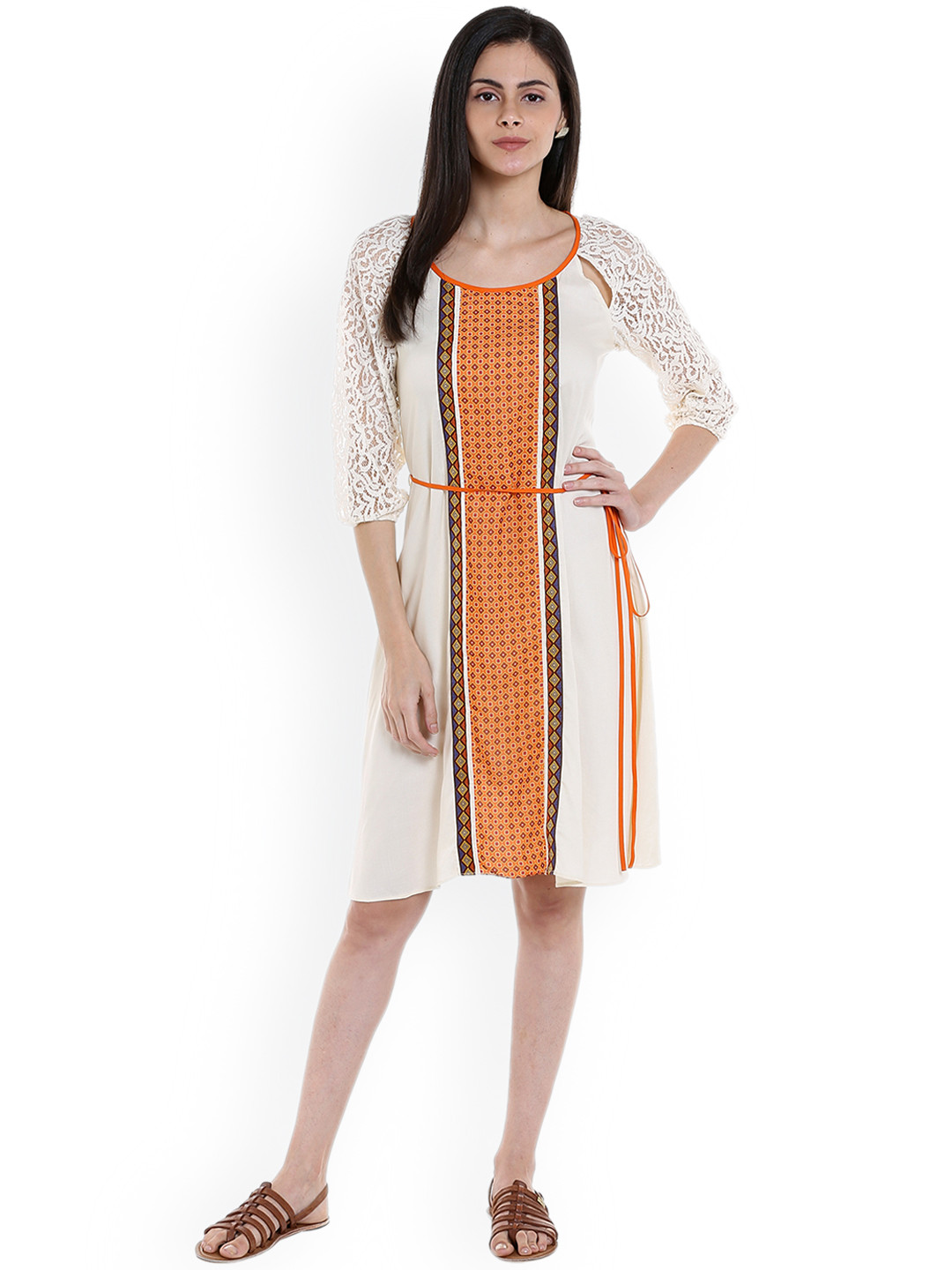 Buy Fusion Beats Women Off White Printed A Line Dress - Dresses for ...