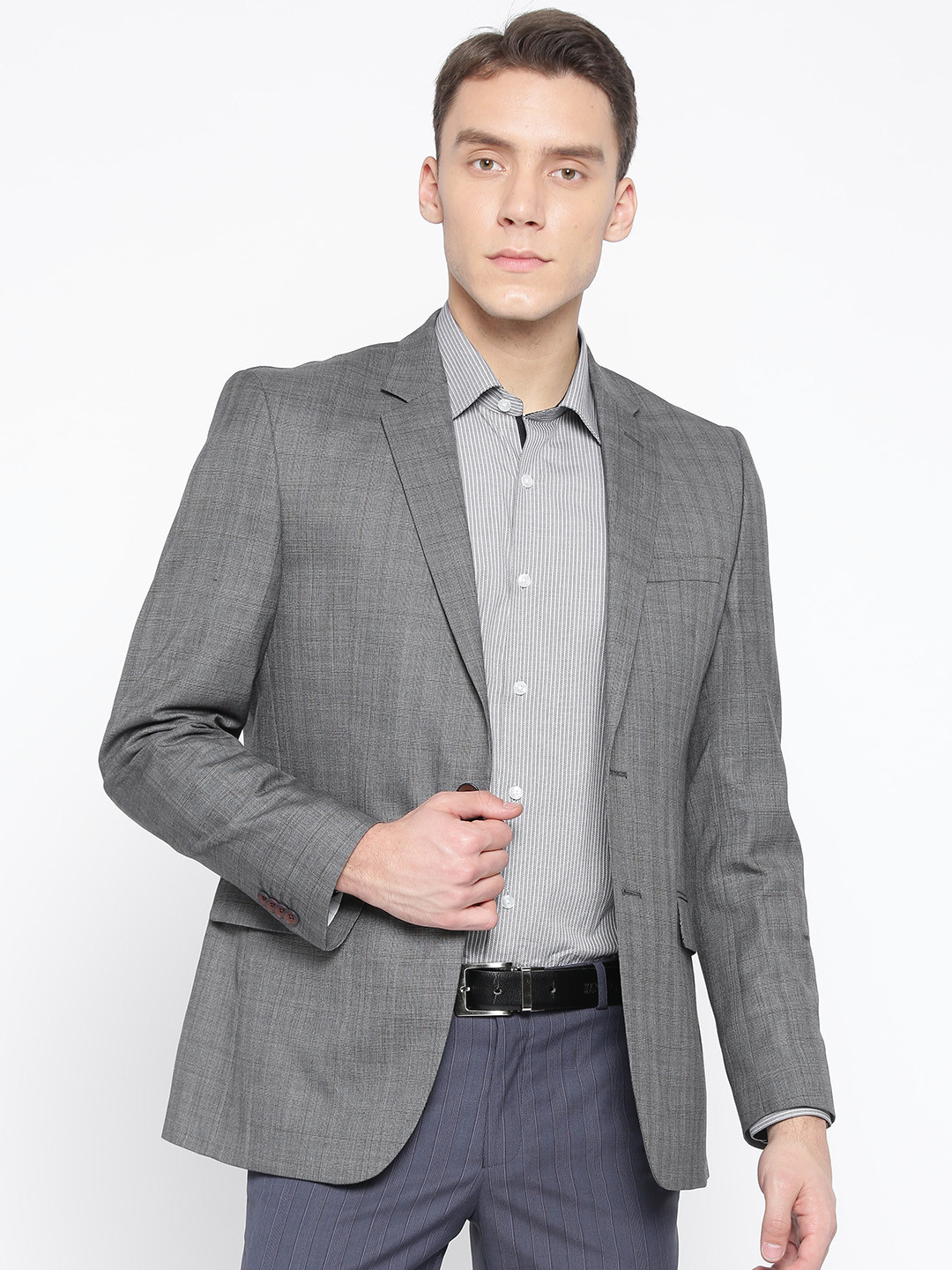Buy Raymond Men Grey Self Checked Single Breasted Formal Blazer ...