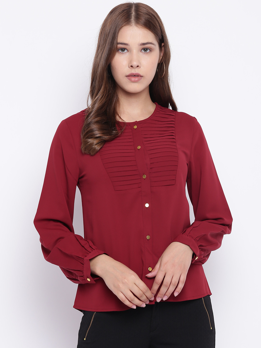 Buy Madame Women Maroon Solid Shirt Style Top - Tops for Women 7272697 ...