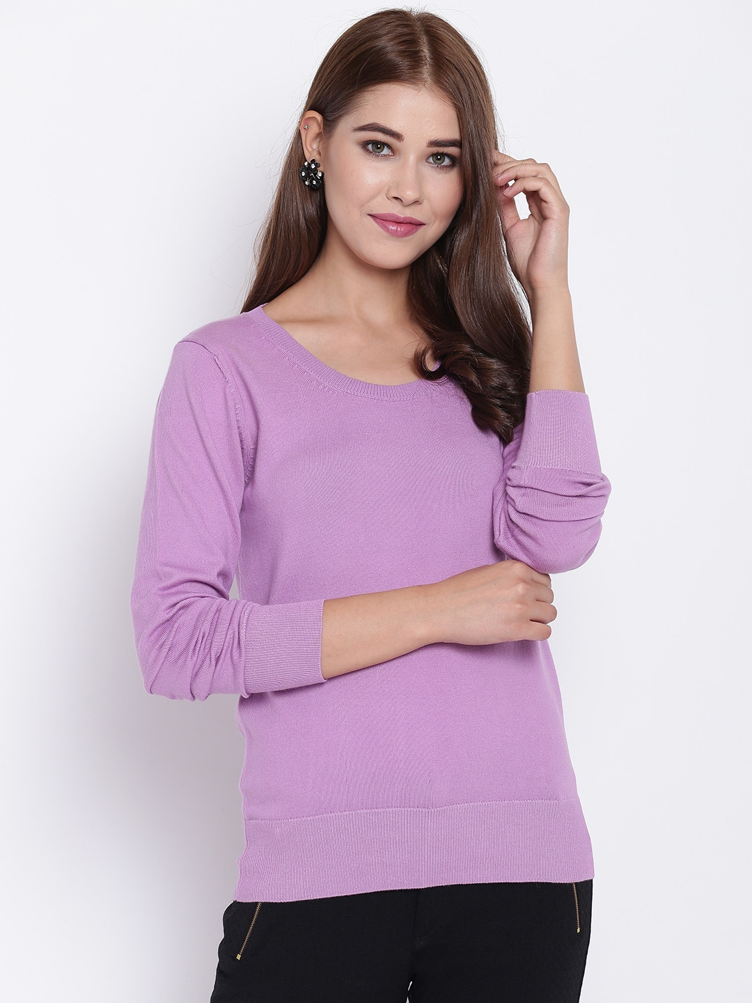 Buy Madame Women Lavender Solid Pullover - Sweaters for Women 7272956 ...