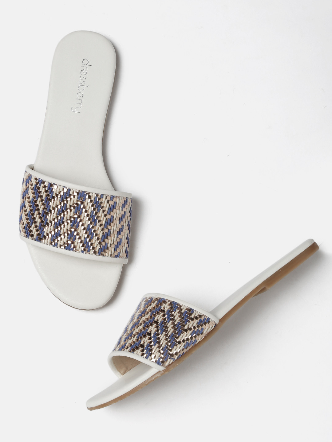 Buy DressBerry Women White Woven Design Open Toe Flats - Flats for ...