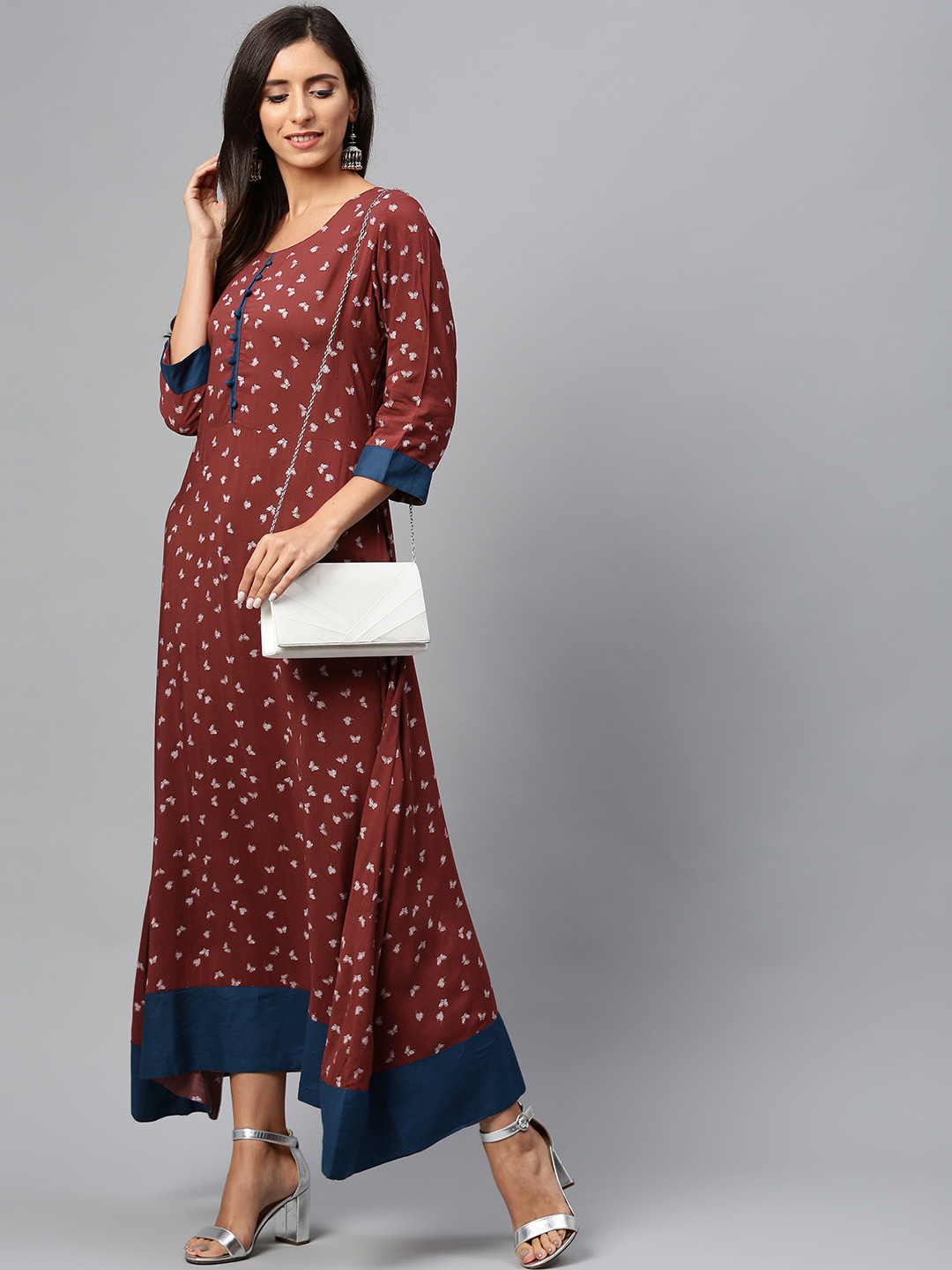 Buy Shree Women Maroon Printed Maxi Dress - Ethnic Dresses for Women ...