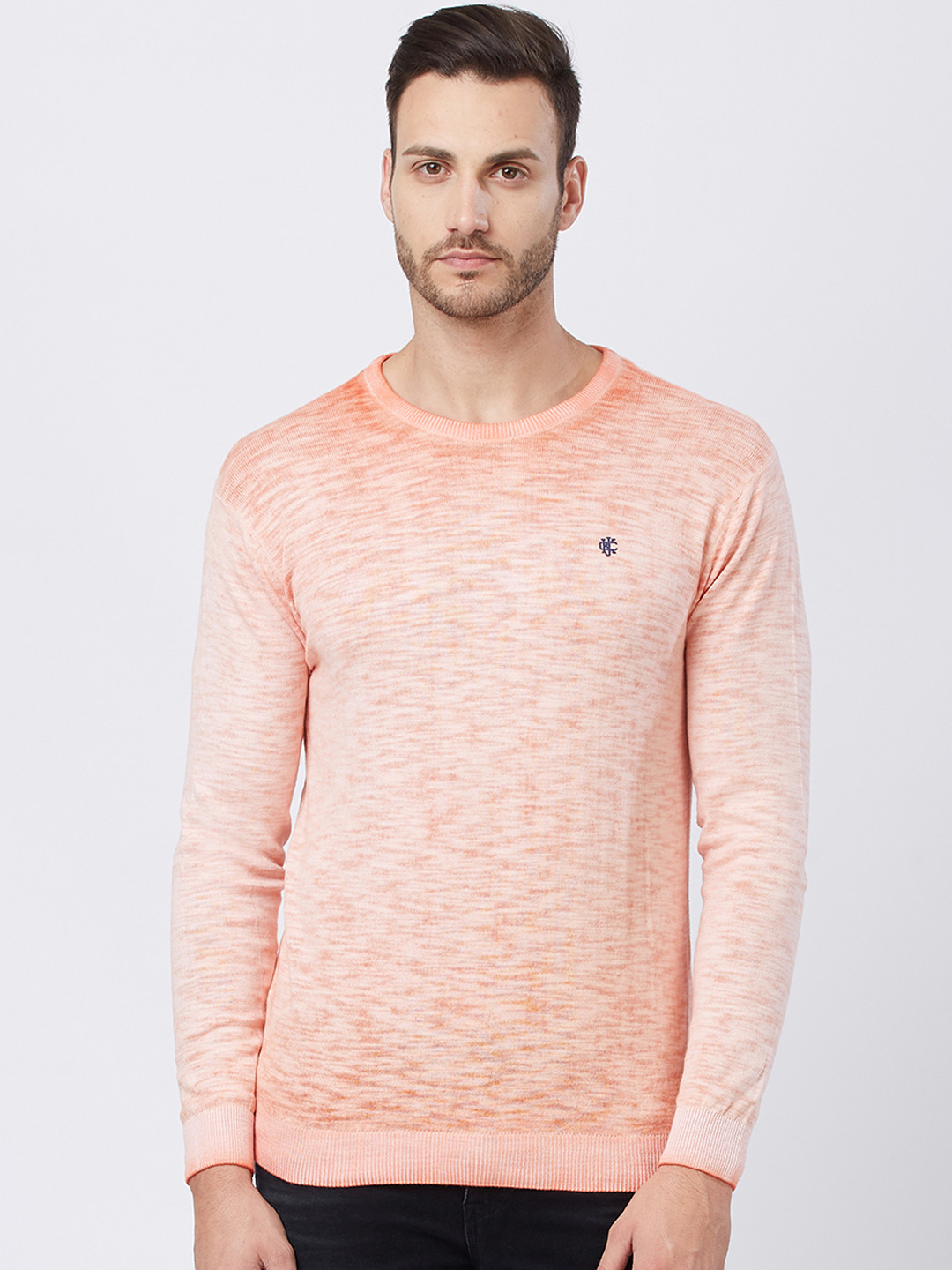 Buy Killer Men Peach Coloured Solid Pullover Sweater - Sweaters for Men ...