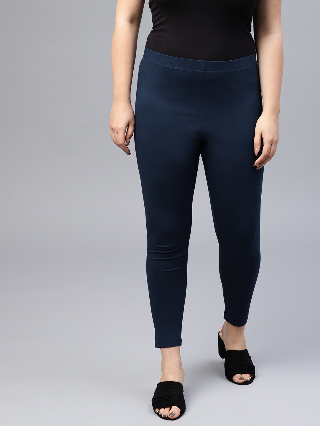Buy Go Colors Women Navy Blue Solid Ankle Length Leggings - Leggings ...