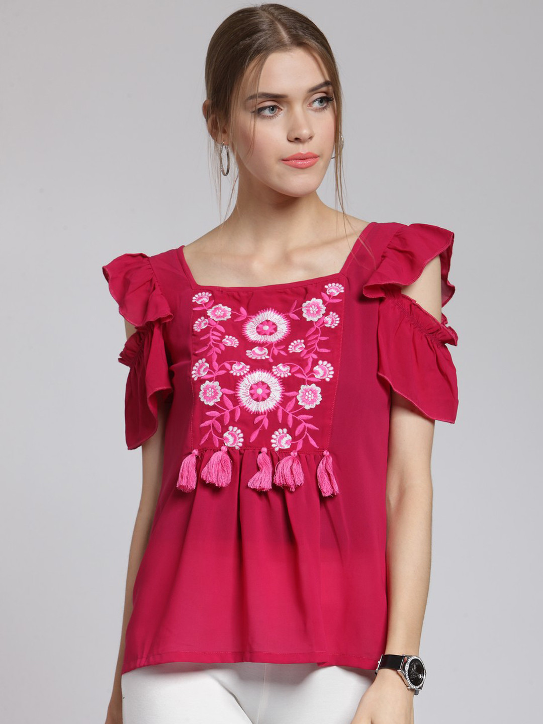 Buy PlusS Women Red Embellished A Line Top - Tops for Women 7287616 ...