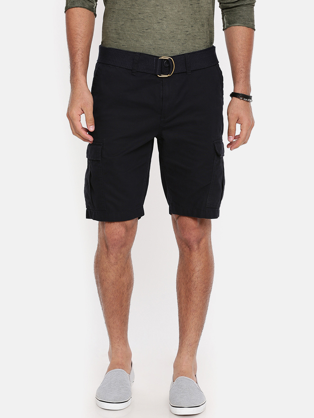Buy Breakbounce Men Navy Blue Solid Slim Fit Cargo Shorts - Shorts for ...