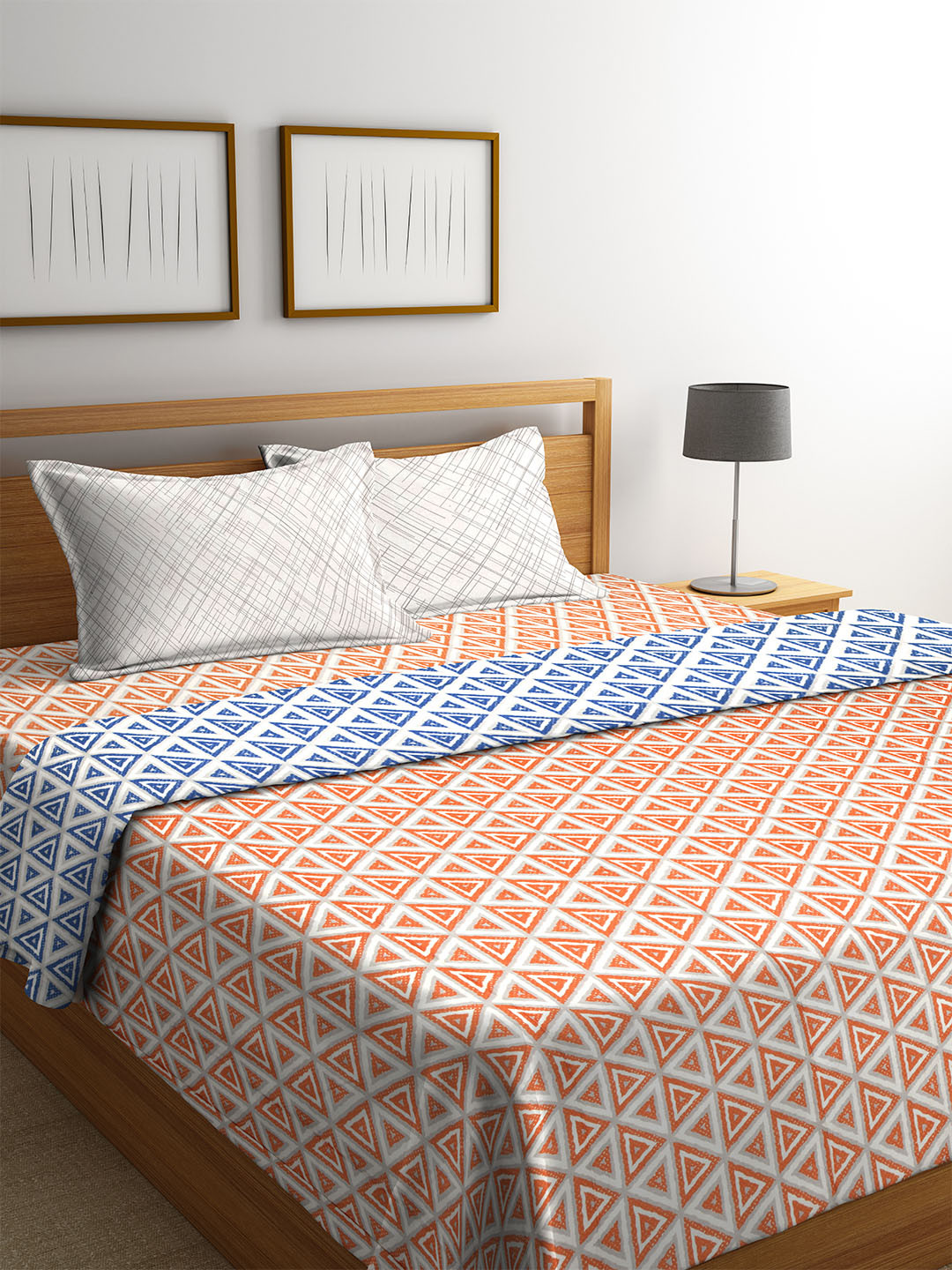 Buy CORE Designed By SPACES White & Orange Geometric Print Bedding Set ...