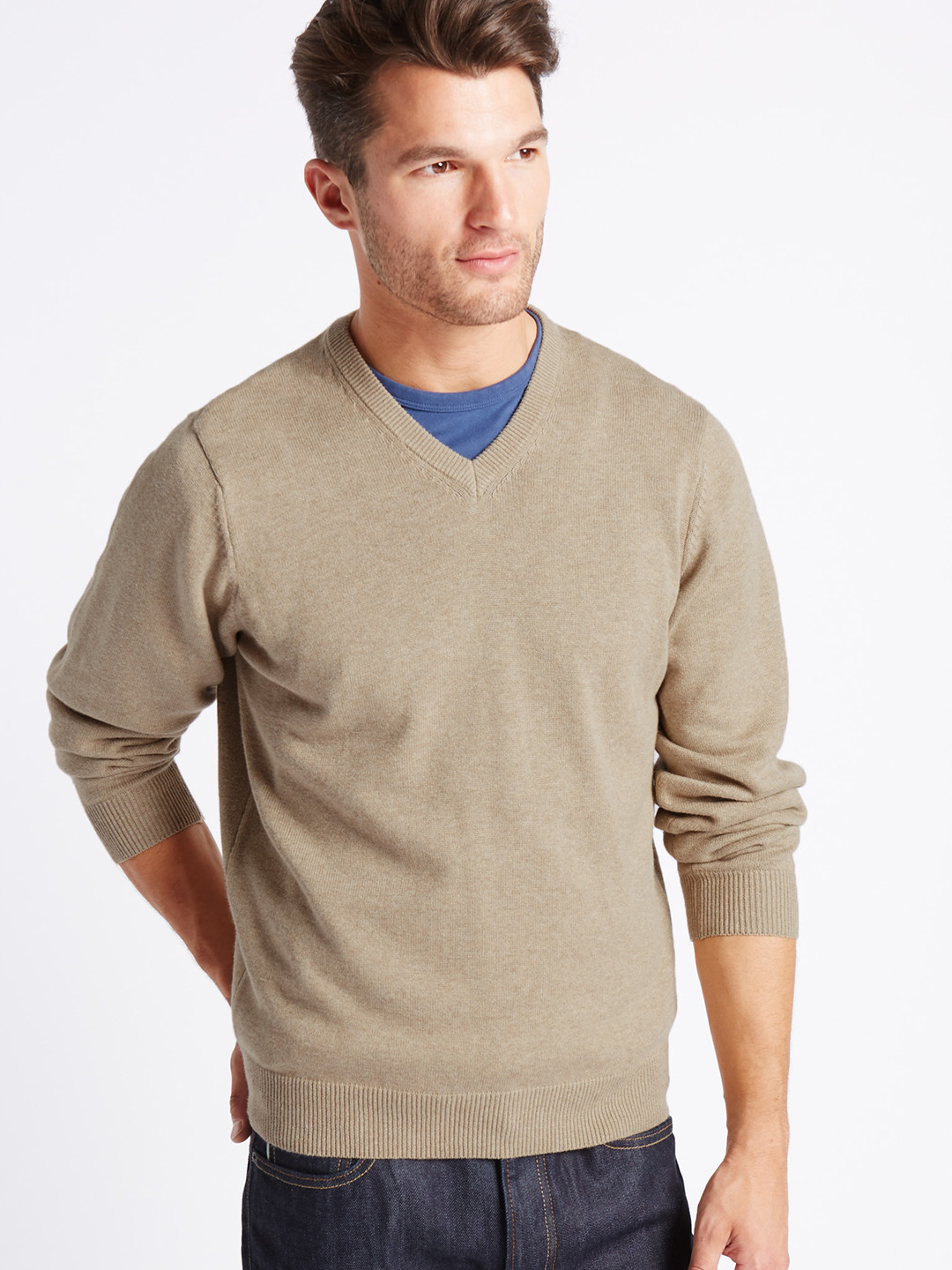 Buy Marks & Spencer Men Beige Solid Pullover - Sweaters for Men 7324777 ...