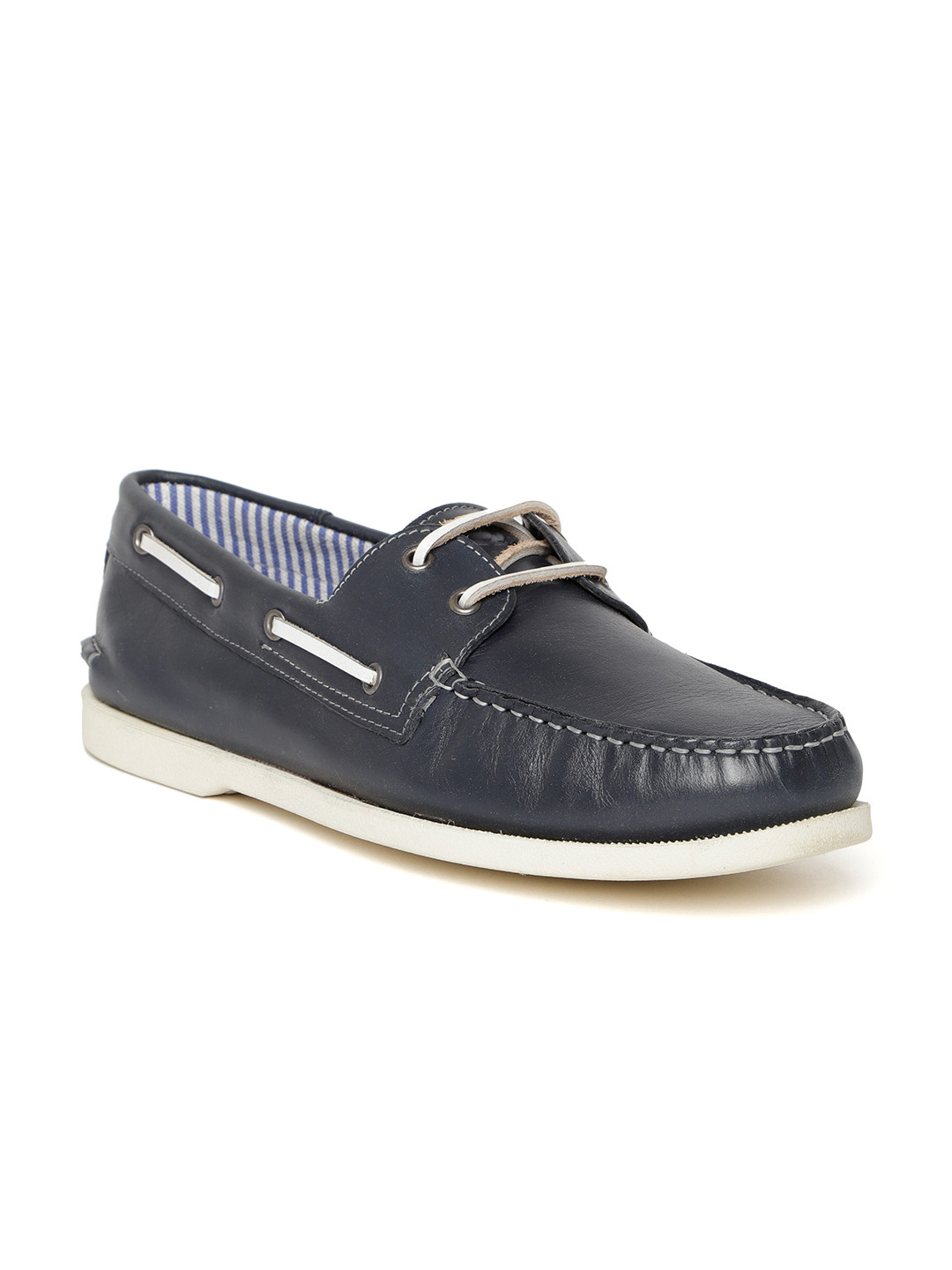 Buy United Colors Of Benetton Men Navy Blue Leather Boat Shoes - Casual ...