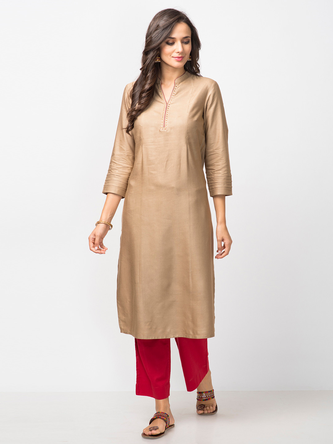 Buy Fabindia Women Beige Solid A Line Kurta - Kurtas for Women 7329858 ...