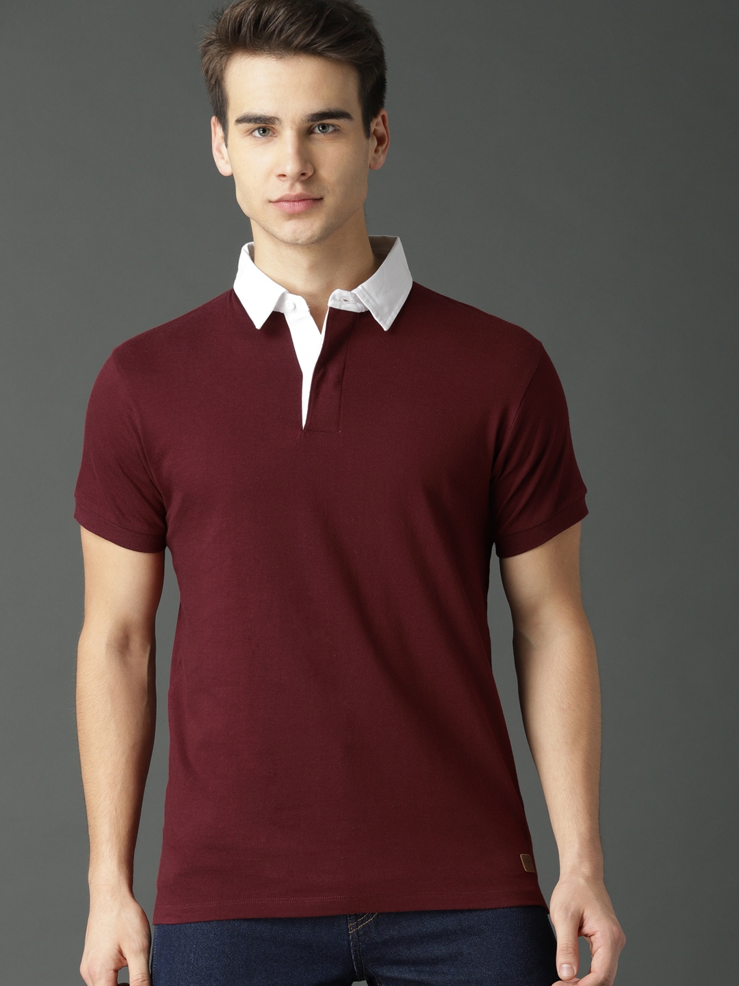 Buy Roadster Men Maroon Solid Polo Collar Pure Cotton T Shirt Tshirts