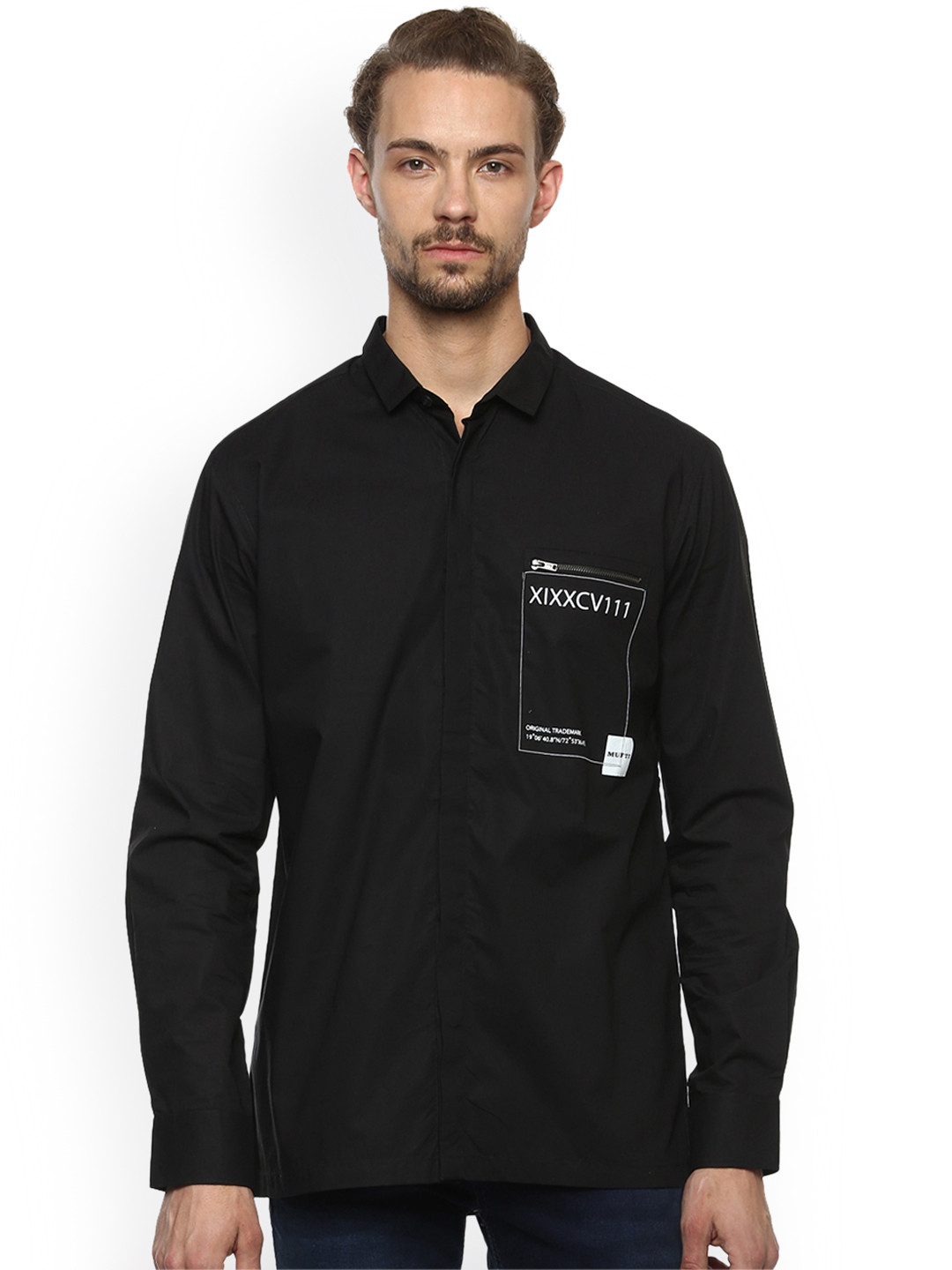 Buy Mufti Men Black Slim Fit Printed Casual Shirt - Shirts for Men ...