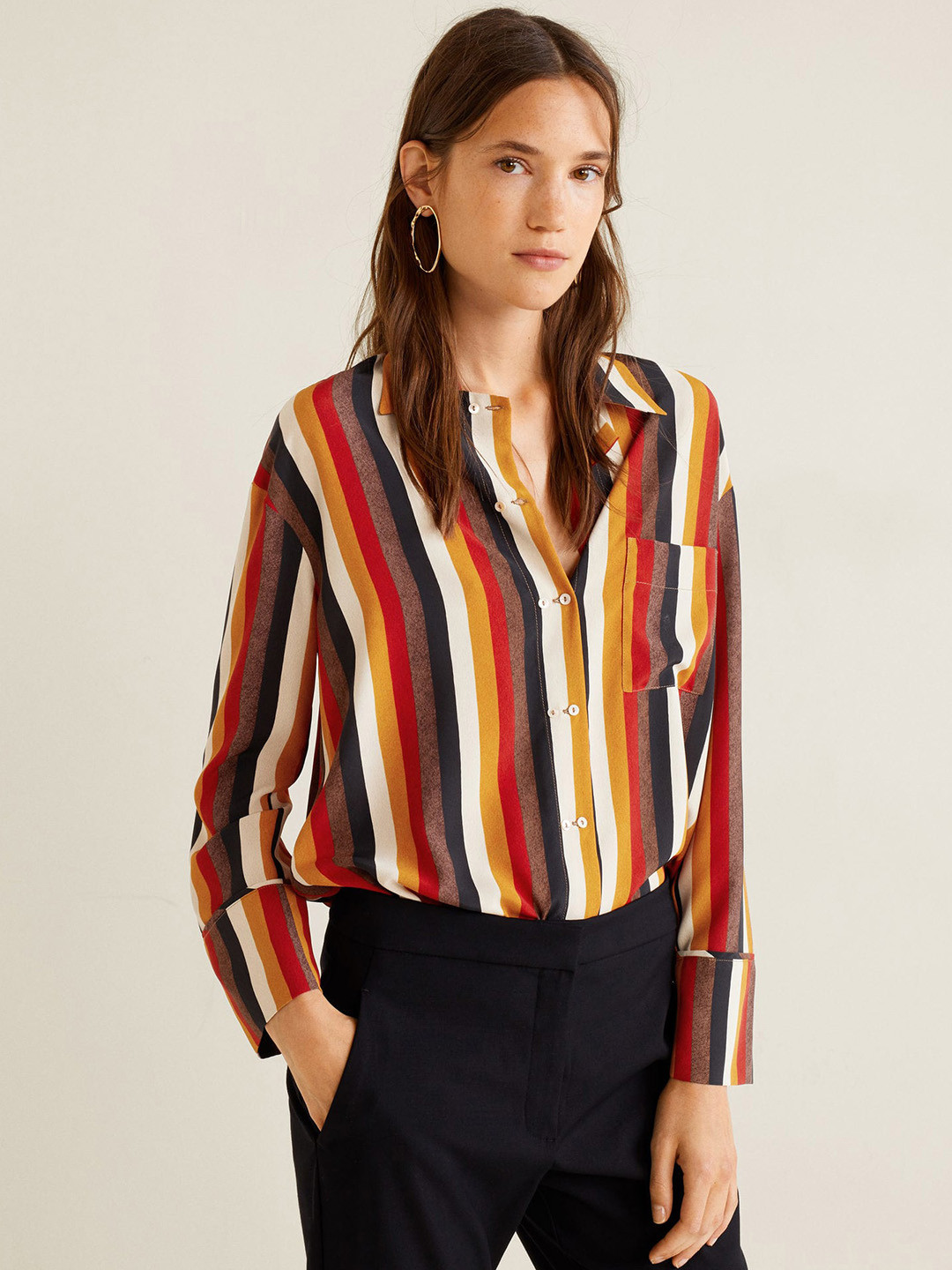 Buy MANGO Women Multicoloured Regular Fit Striped Casual Shirt - Shirts ...