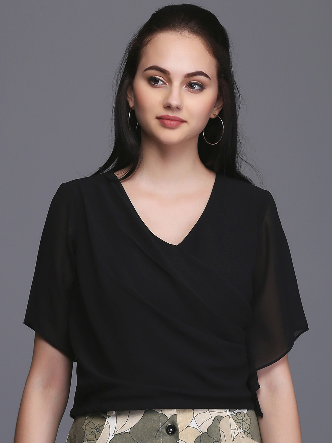 Buy Eavan Black V Neck Wrap Top - Tops for Women 7344910 | Myntra