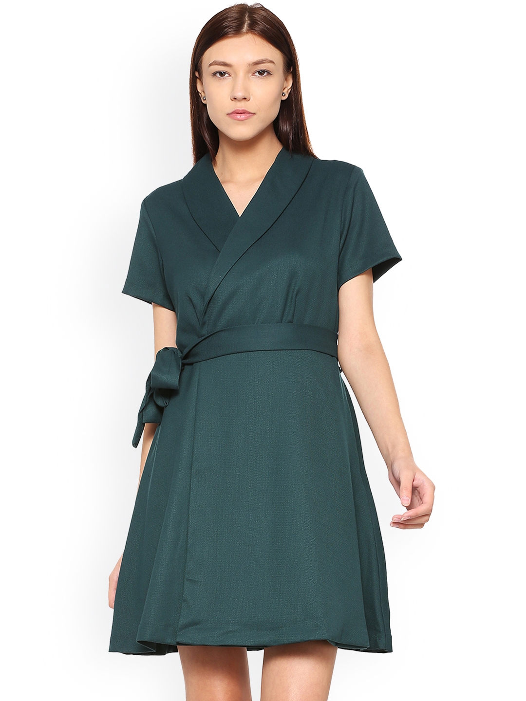 Buy Allen Solly Woman Green Solid Wrap Dress Dresses For Women