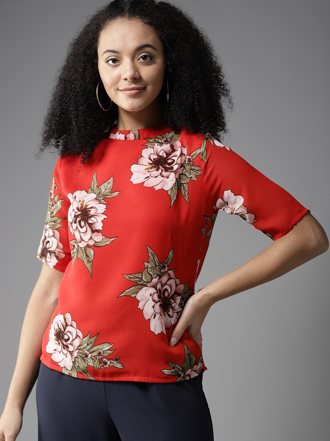 Buy HERE&NOW Women Red Floral Print Top - Tops for Women 7374252 | Myntra