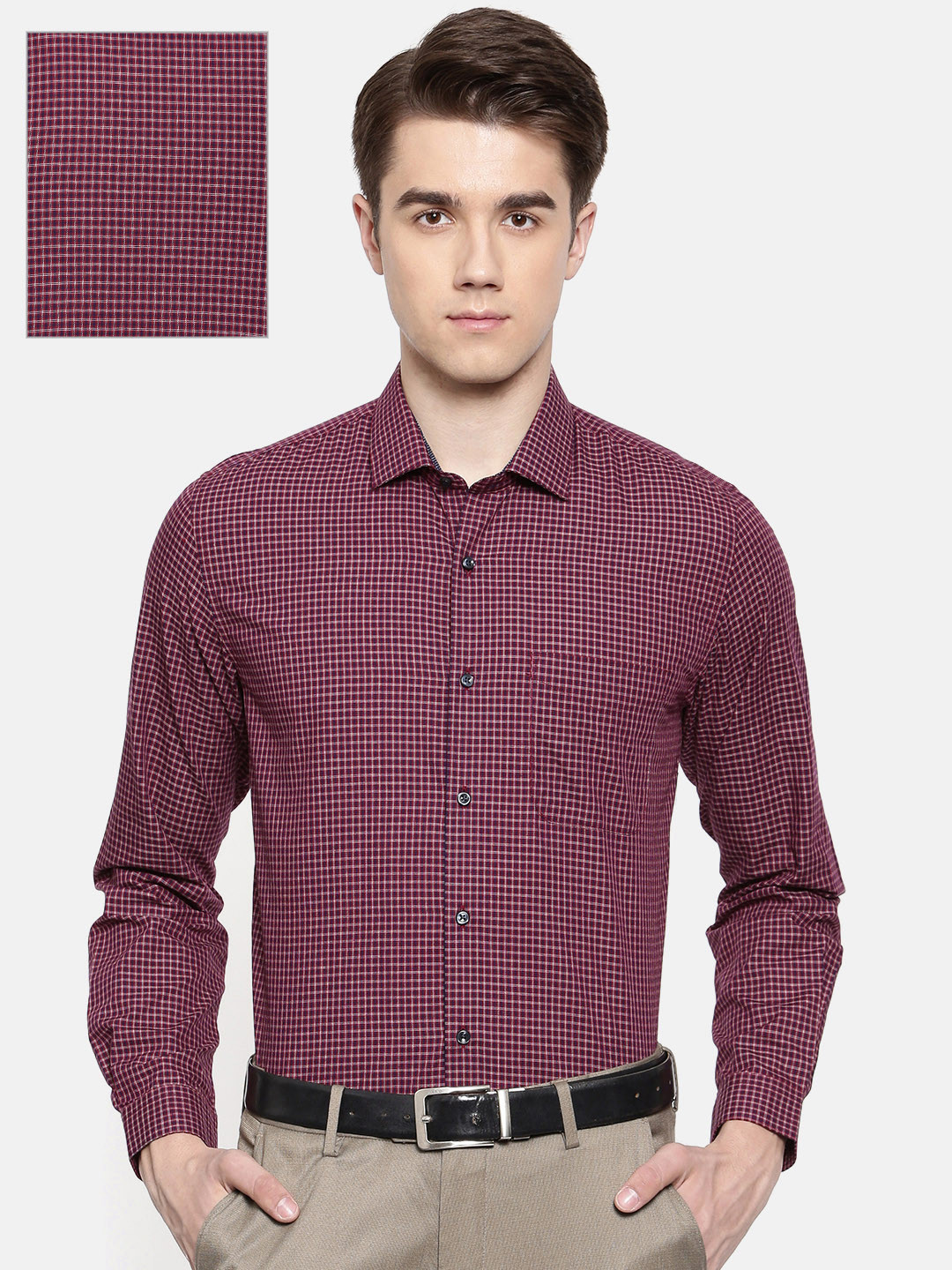 Buy Peter England Men Burgundy Slim Fit Checked Formal Shirt - Shirts ...