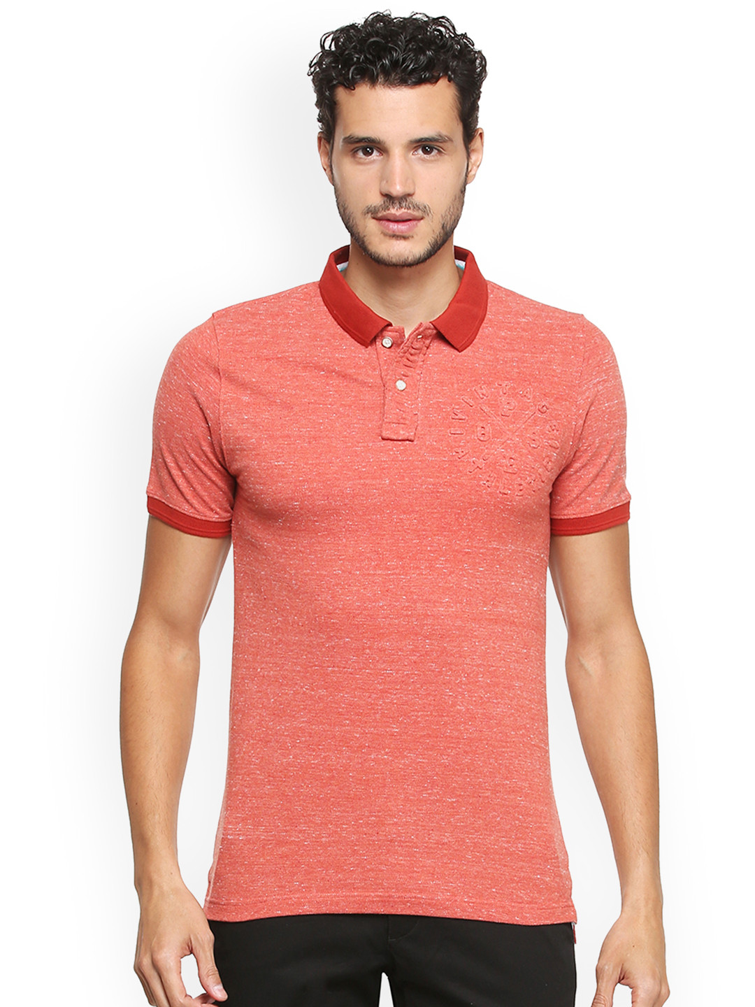 Buy Peter England Men Maroon Self Design Polo Collar Pure Cotton T ...