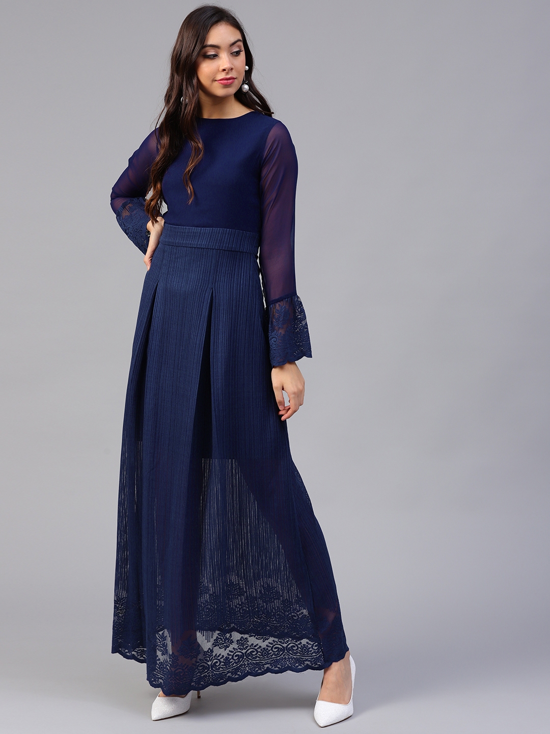 Buy Athena Women Navy Self Striped Maxi Dress Dresses For Women
