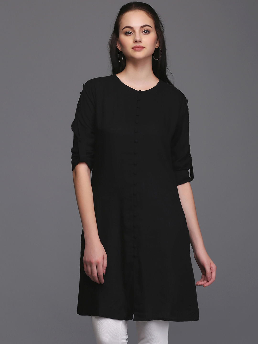 Buy Eavan Black Front Open Tunic - Tunics for Women 7409675 | Myntra
