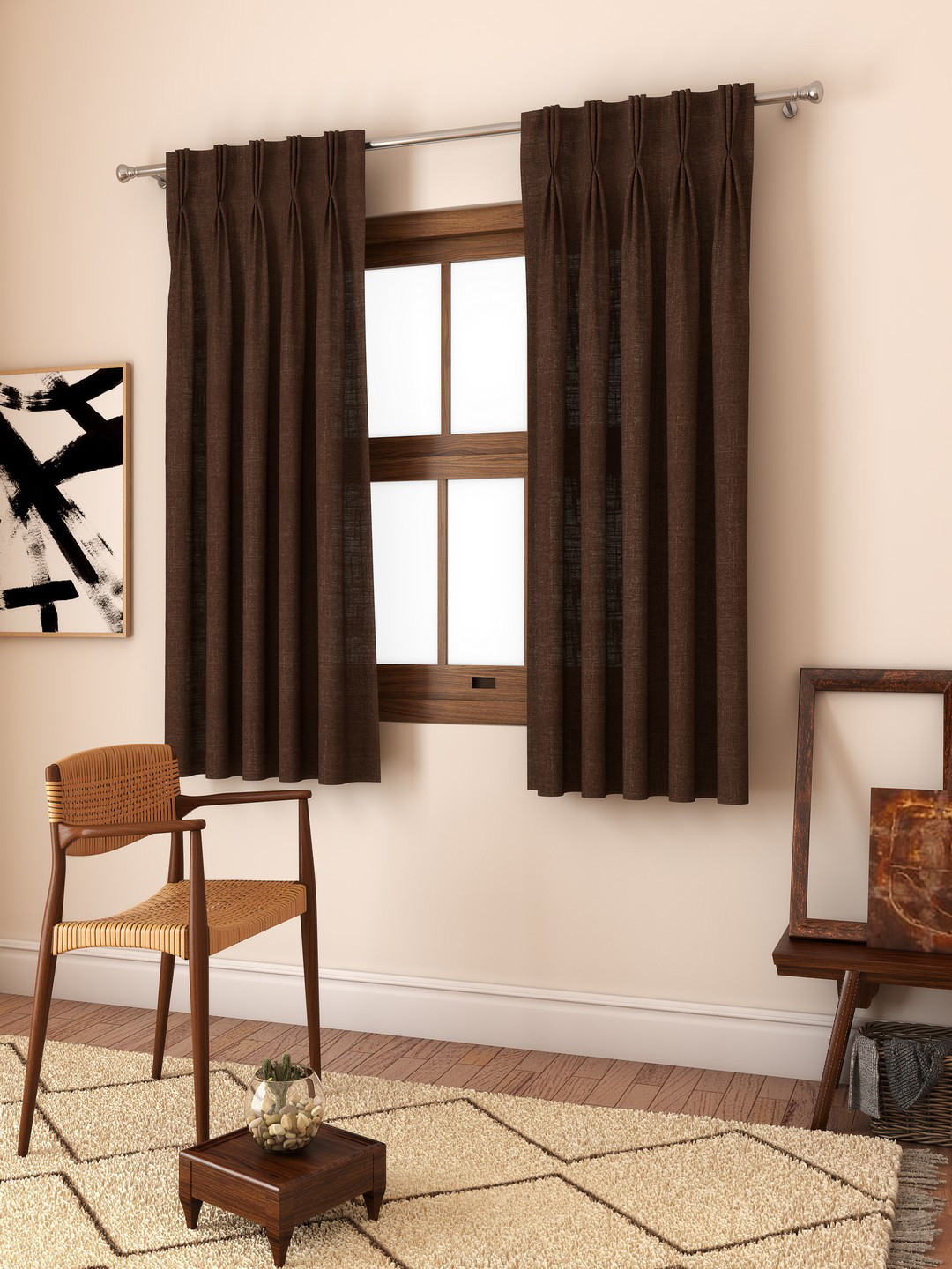 Buy CURTAIN LABEL Set Of 2 Coffee Brown Solid Window Curtain - Curtains ...
