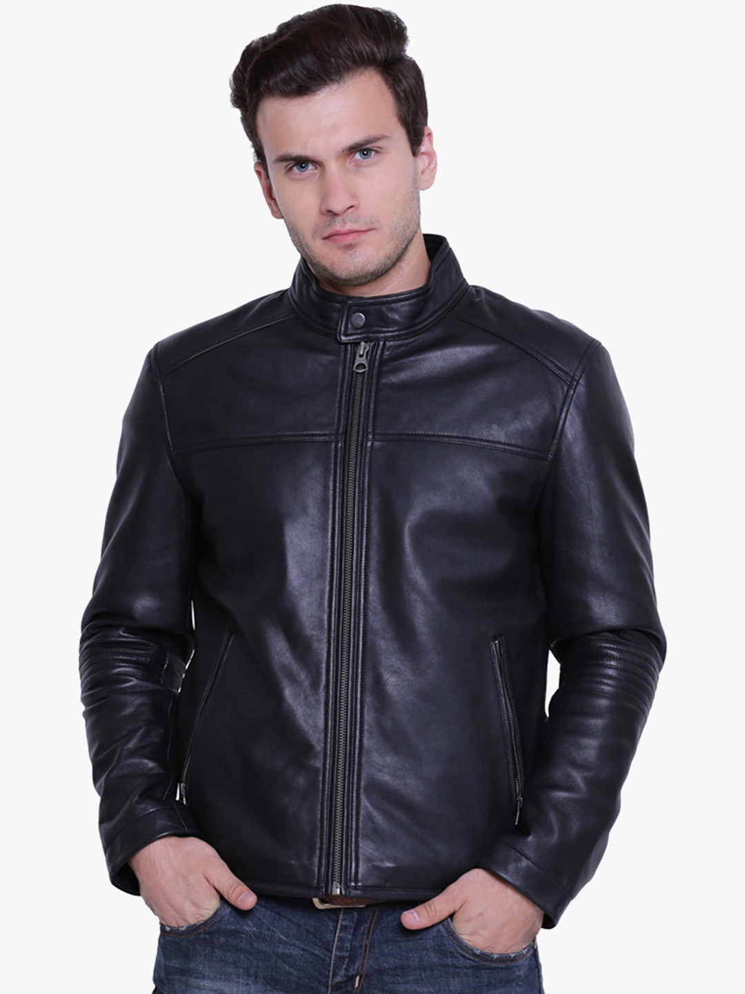Buy Justanned Men Black Solid Leather Jacket - Jackets for Men 7416005 ...