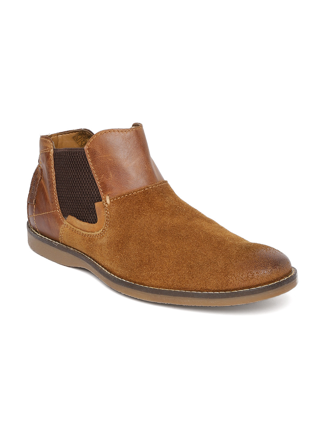 Buy Ruosh Men Tan Brown Solid Suede Mid Top Flat Boots - Boots for Men ...